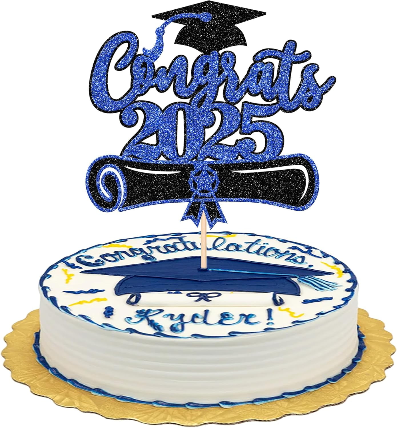 Wellsay 1 PCS Congrats 2025 Cake Tor Glitter Diploma Grad Cap Cake Pick ...
