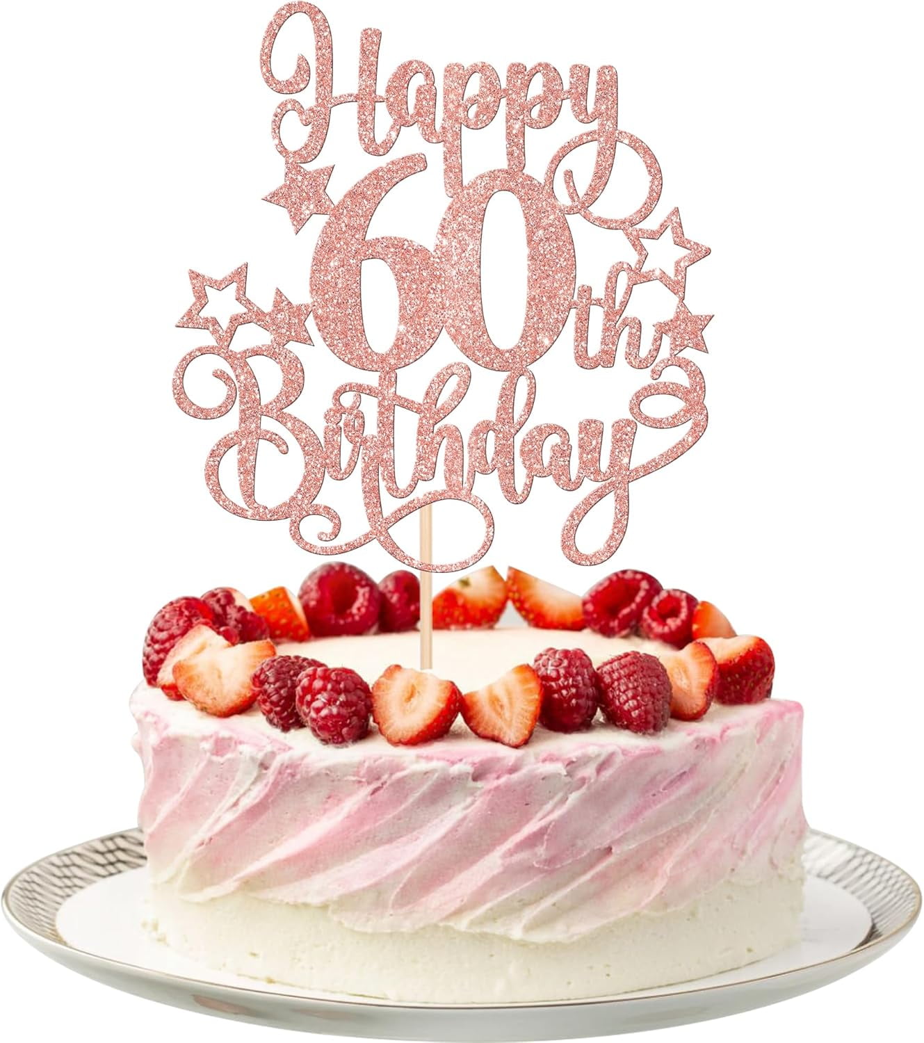 Wellsay 1 PCS Happy 60th Birthday Cake Tor Glitter Cheers to 60 Years ...