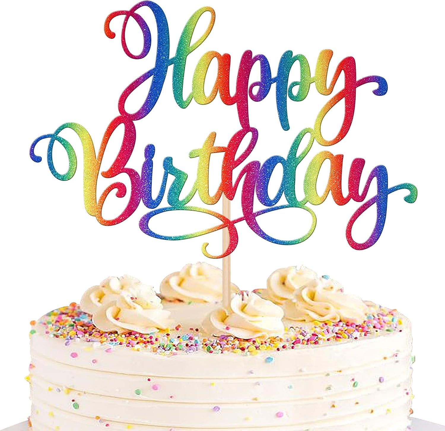 Wellsay 1 PCS Happy Birthday Cake Tor Glitter Happy Birthday Cake Pick ...