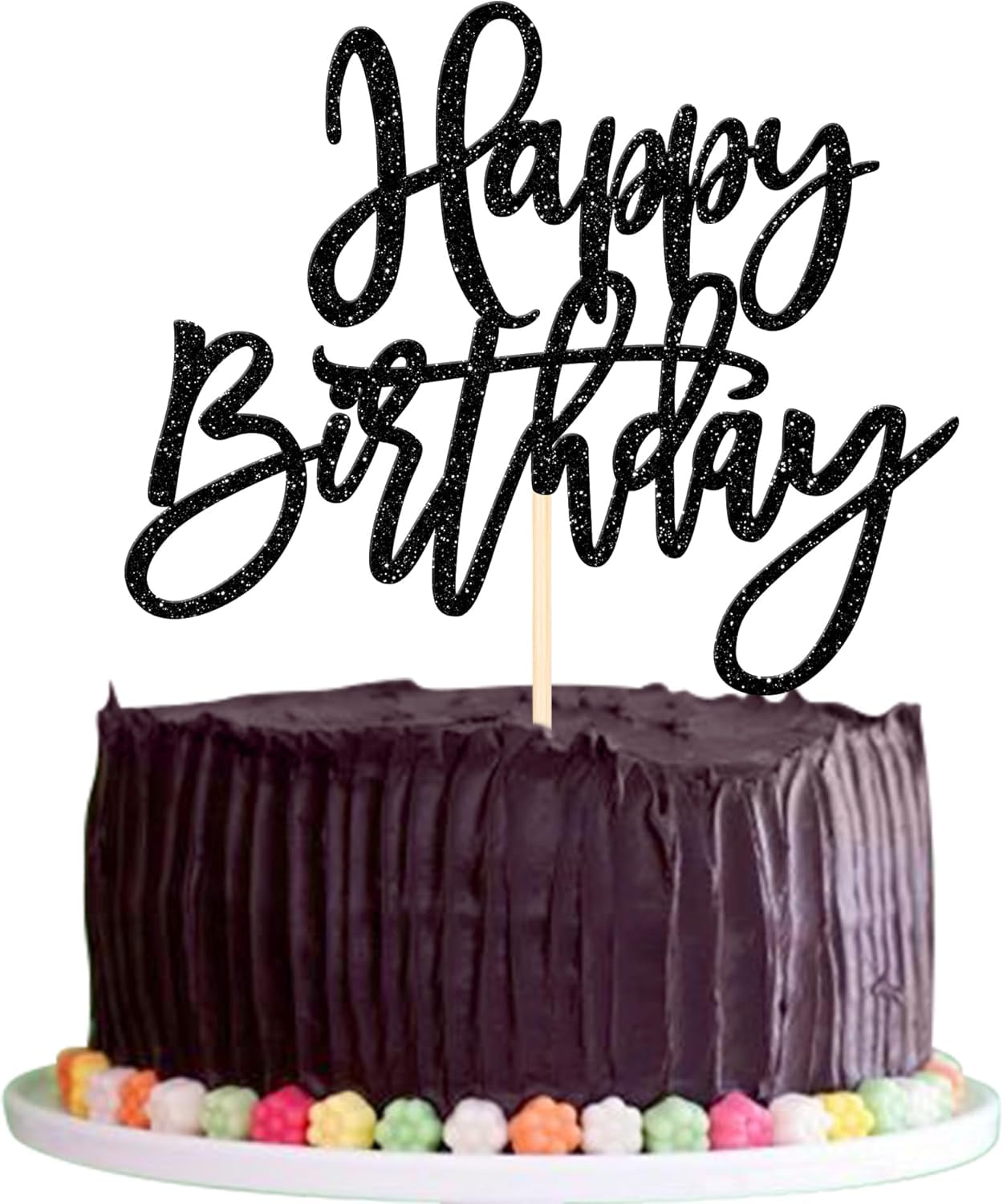 Wellsay 1 PCS Happy Birthday Cake Tor Glitter Happy Birthday Cake Pick for Celebrating Happy ...