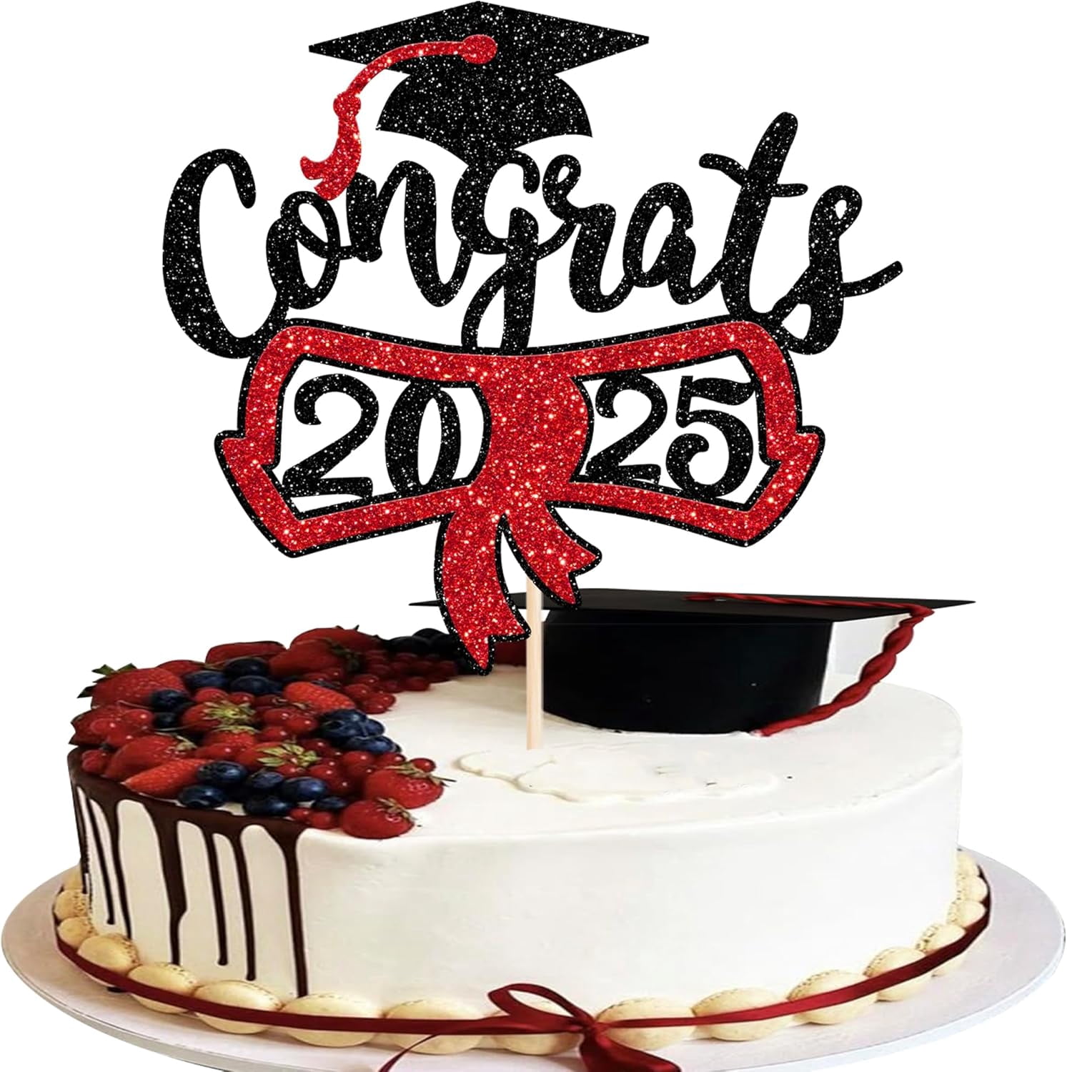 Wellsay 1 Pack Congrats 2025 Cake Tor Glitter Diploma Graduation Cap ...