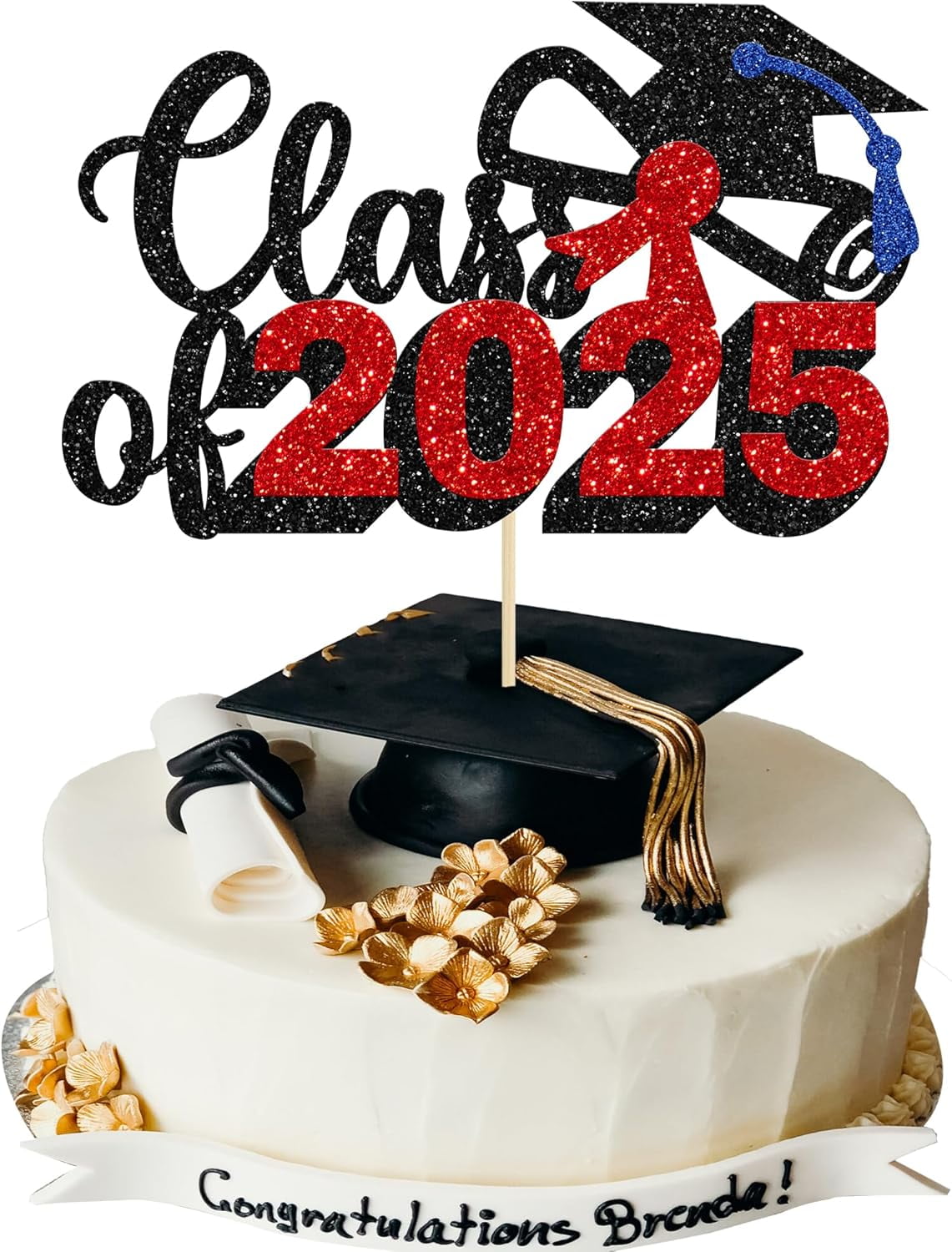 Wellsay 1 Pack Congrats Class of 2025 Cake Tor Red Glitter Diploma ...