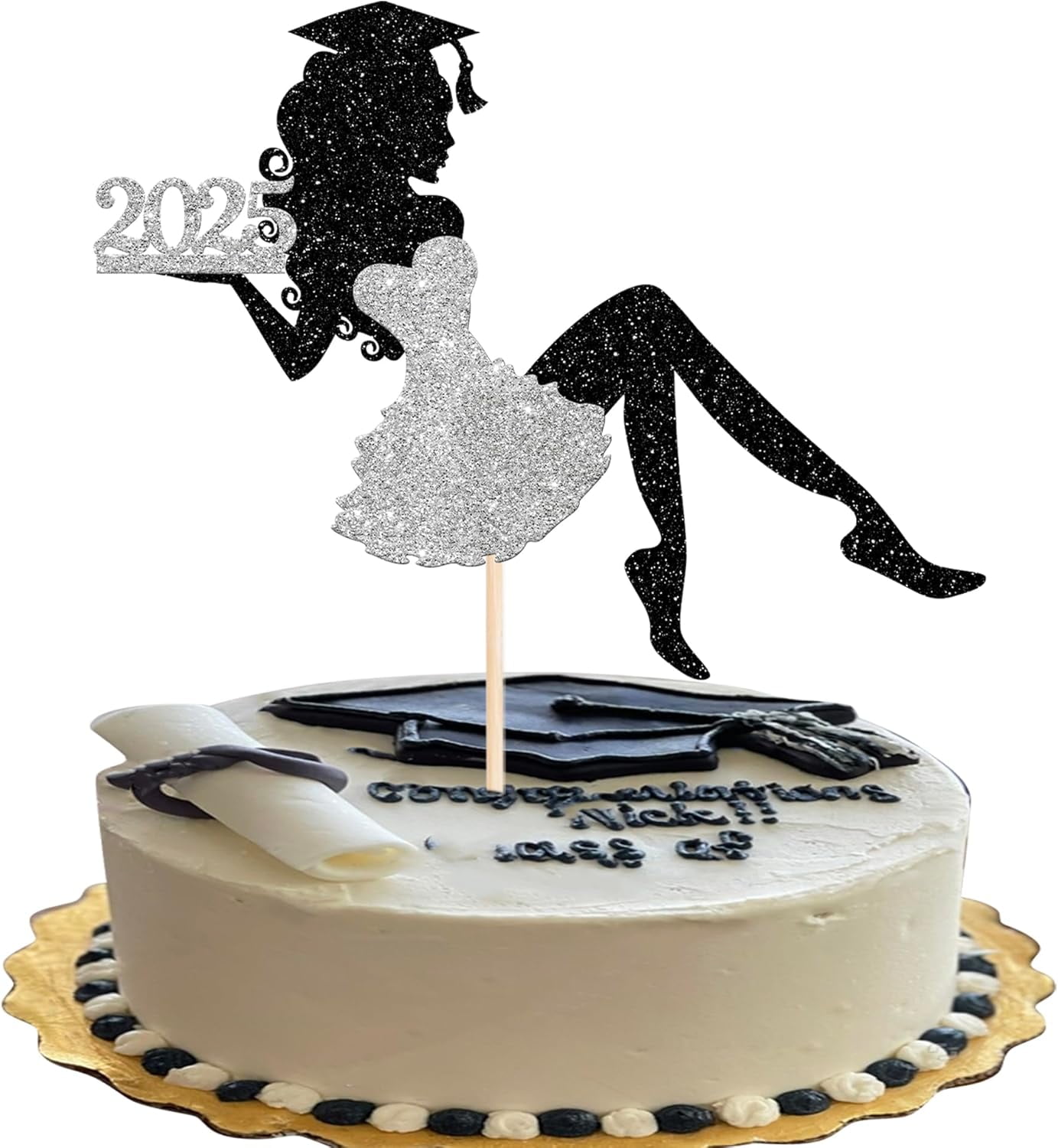 Wellsay 1 Pack Girl Graduation Cake Tor Glitter Grad Cap Diploma Cake ...