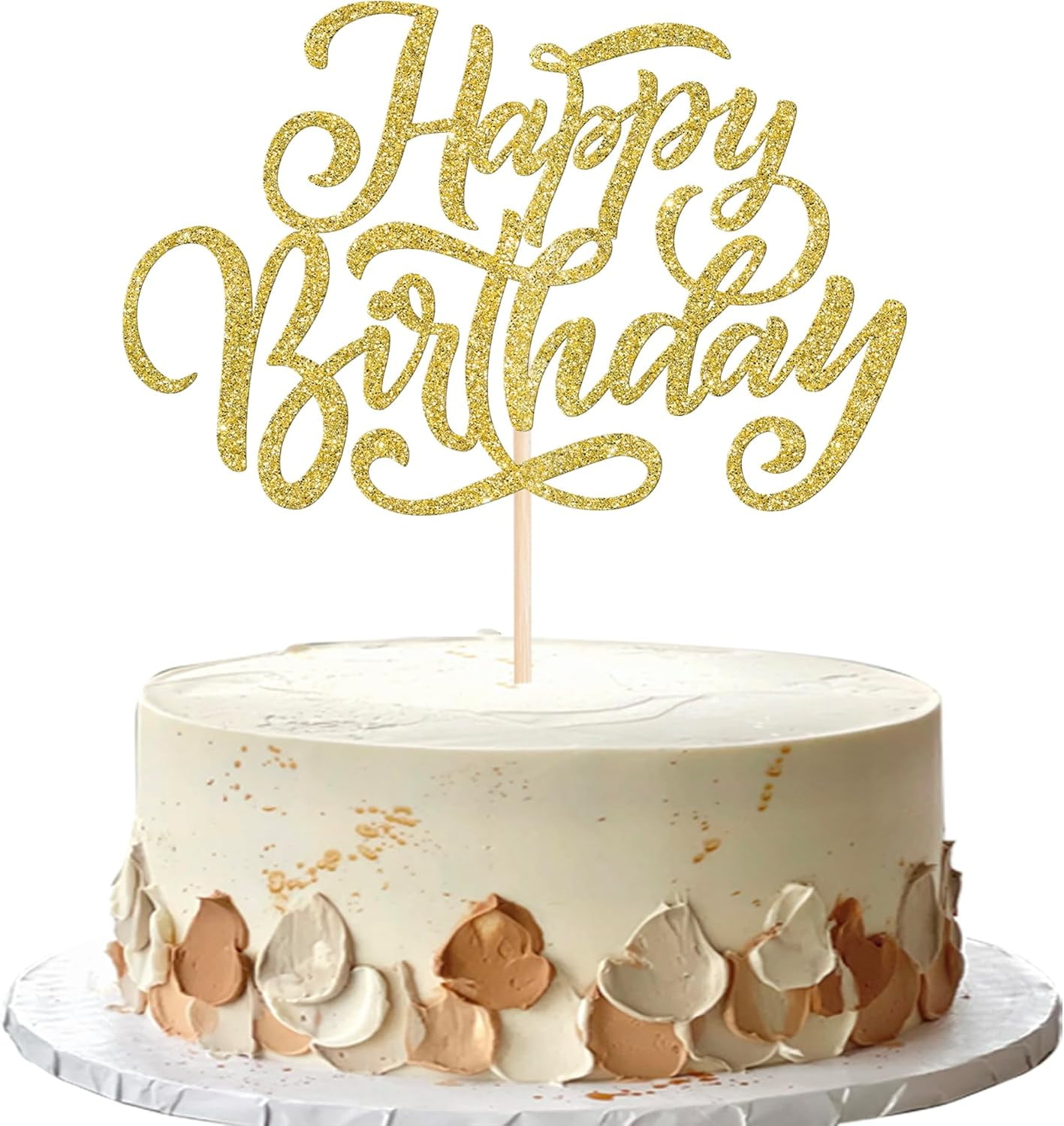 Wellsay 1 Pack Golden Glitter Happy Birthday Cake Tor Birthday Cake Pick Men Women Birthday Cake ...