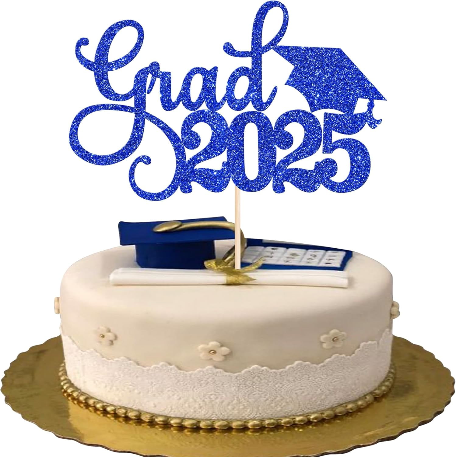 Wellsay 1 Pack Grad 2025 Cake Tor with Glitter Congrats Grad Cap Class ...