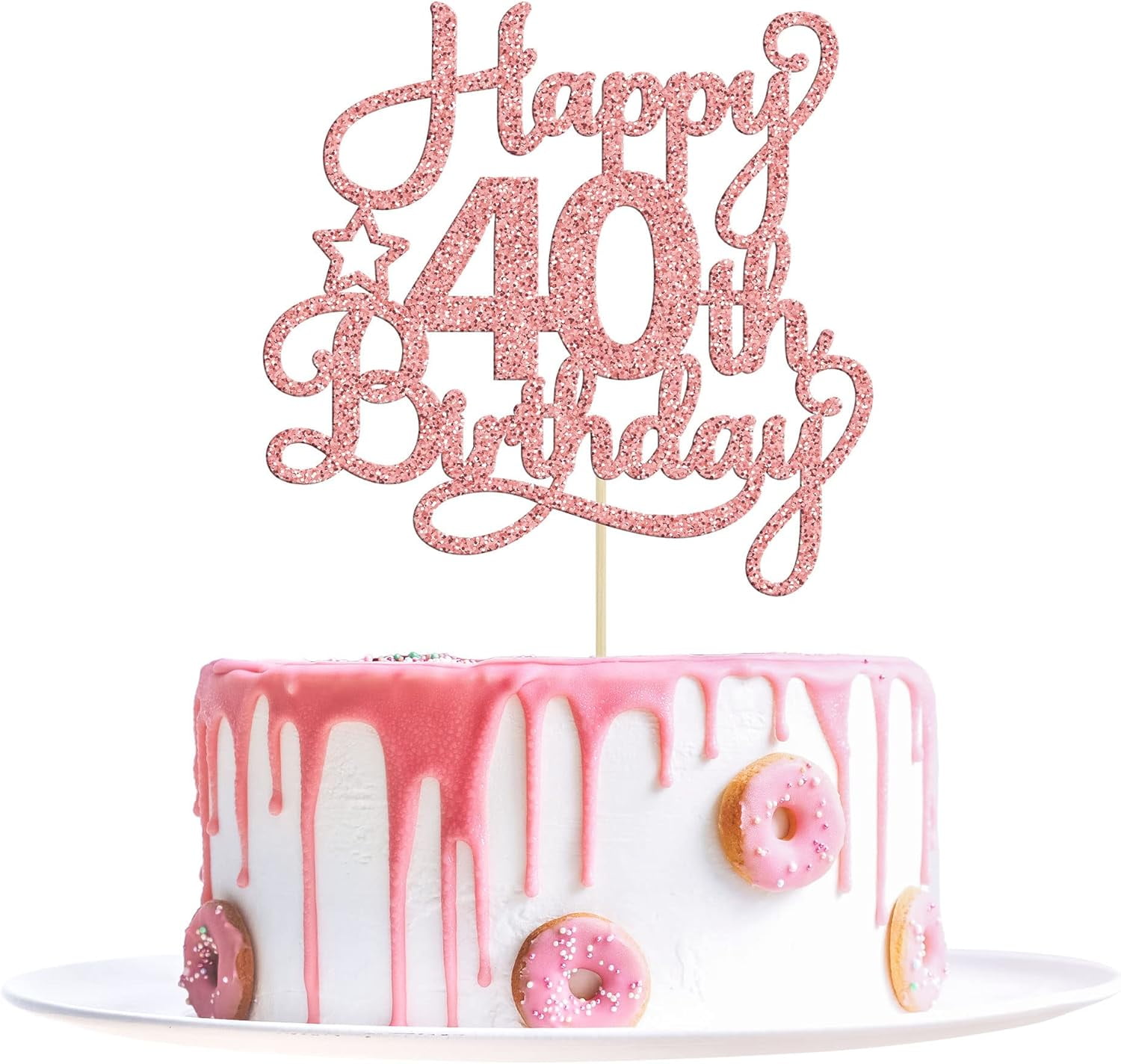 Wellsay 1 Pack Happy 40th Birthday Cake Tor Rose Gold Glitter 40 ...
