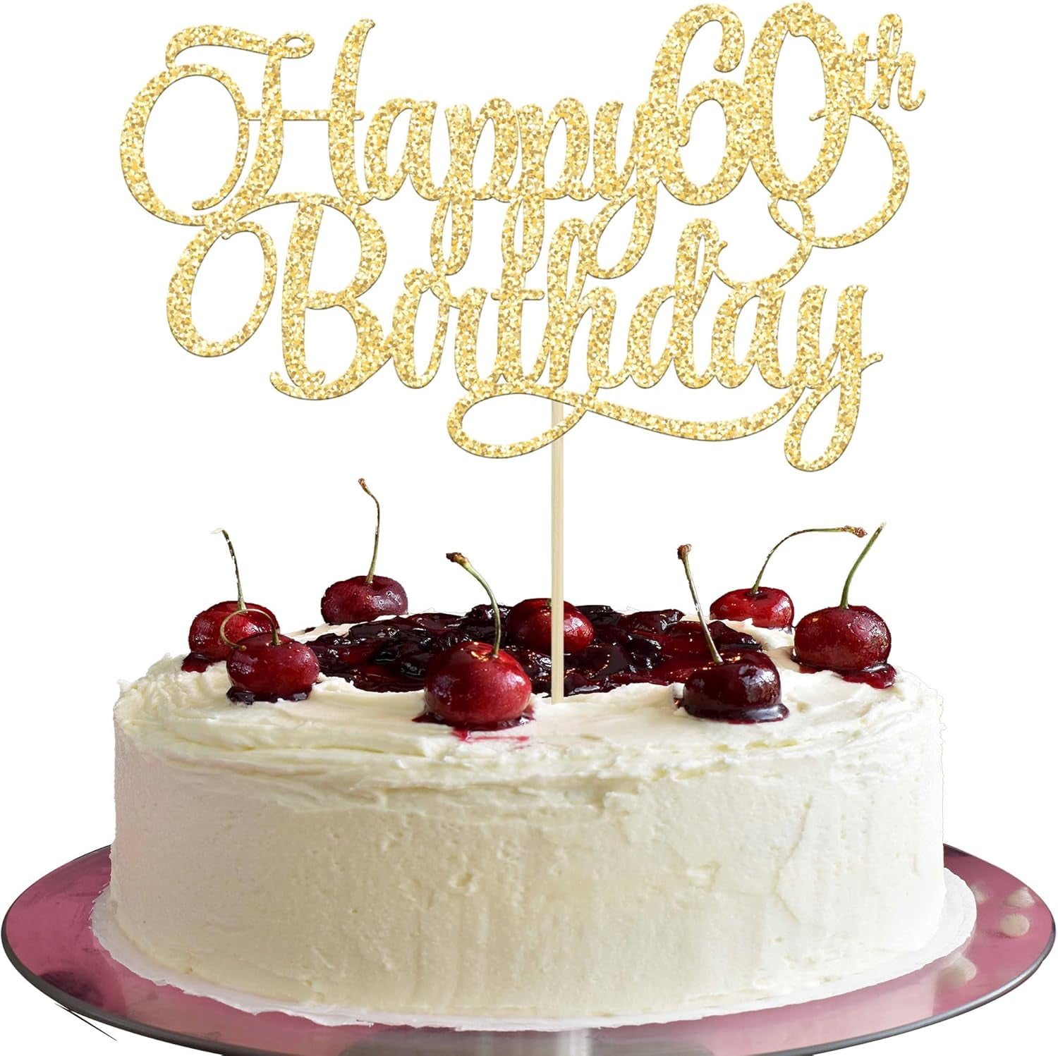 Wellsay 1 Pack Happy 60th Birthday Cake Tor Gold Glitter Number 60 Sixty Years Old Birthday Cake ...