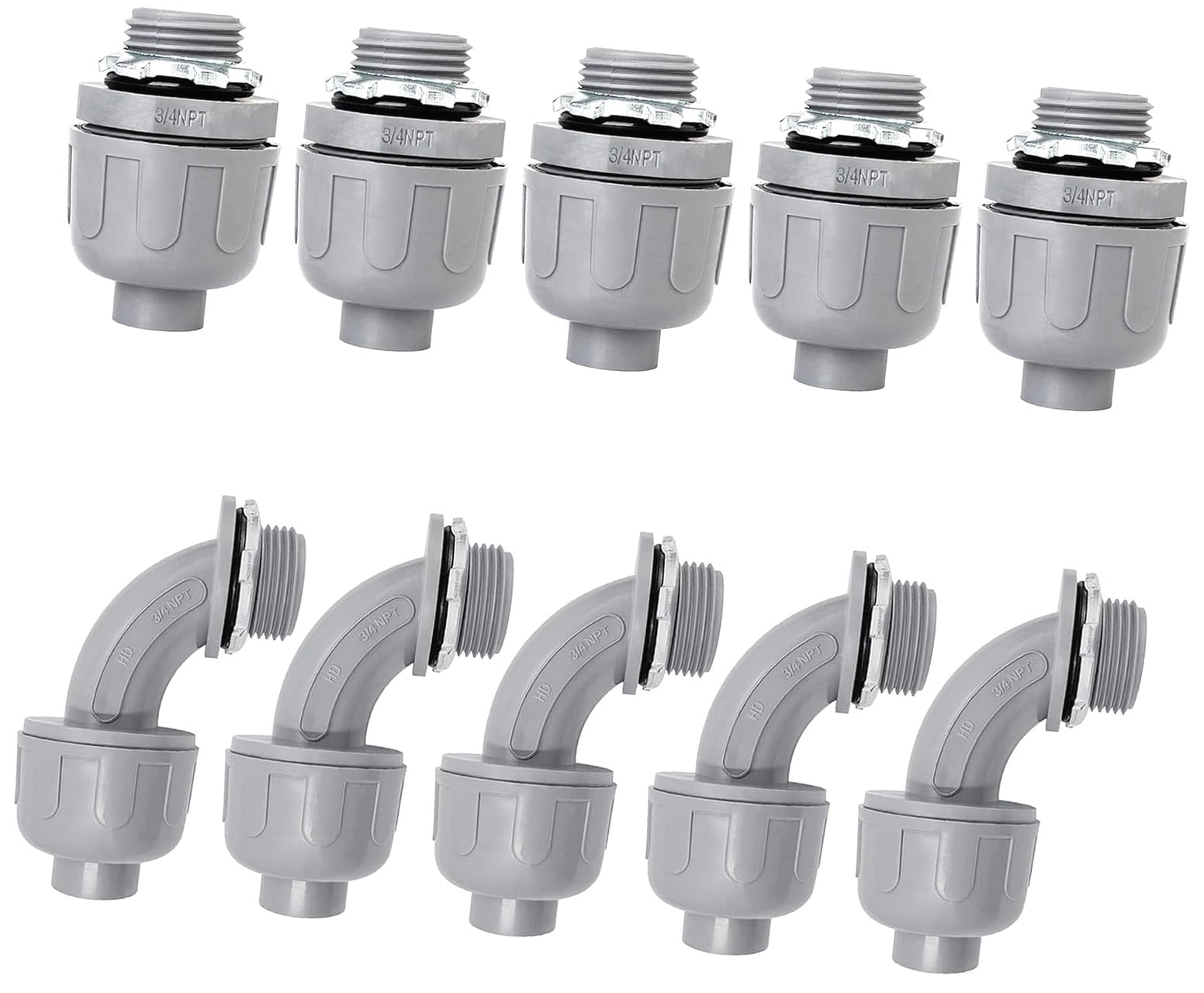 Wellsay 10 Pack 3/4 Inch Liquid Tight Connectors - Electrical Conduit Fittings, Straight, 90 and ...