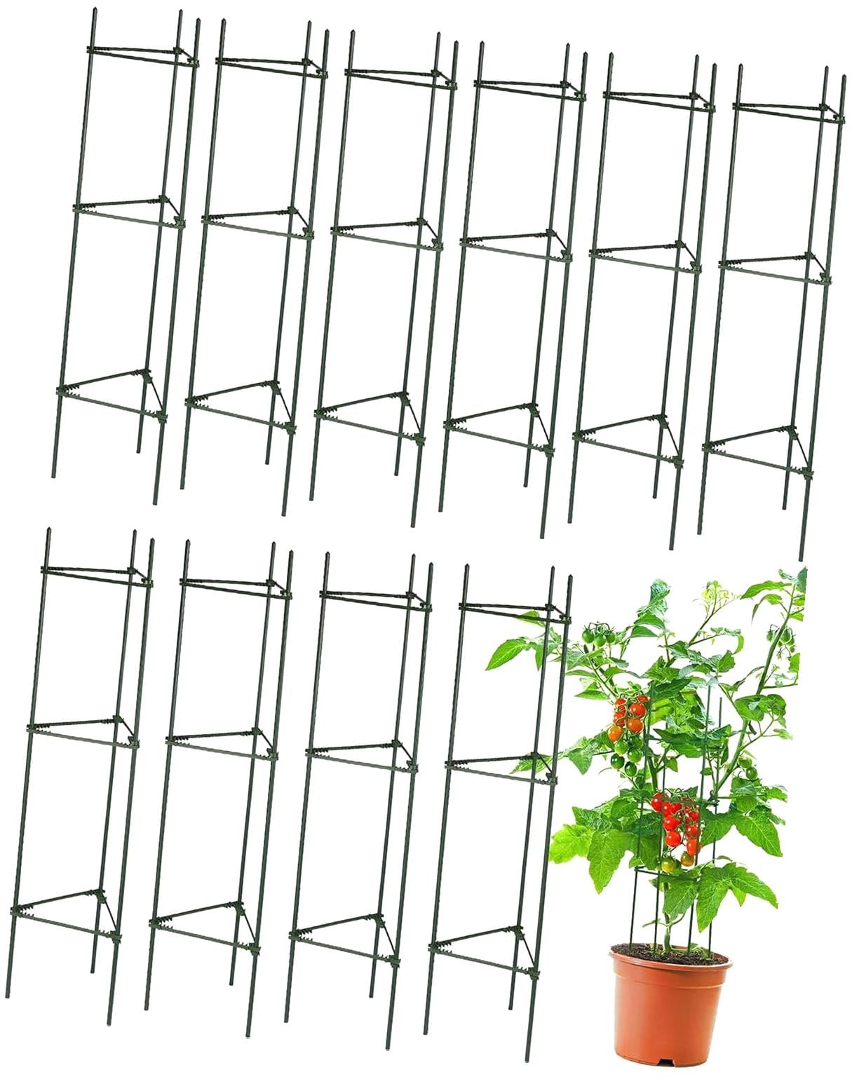 Wellsay 10-Pack 48-Inch Tomato Cages with Adjustable Snap Arms and ...