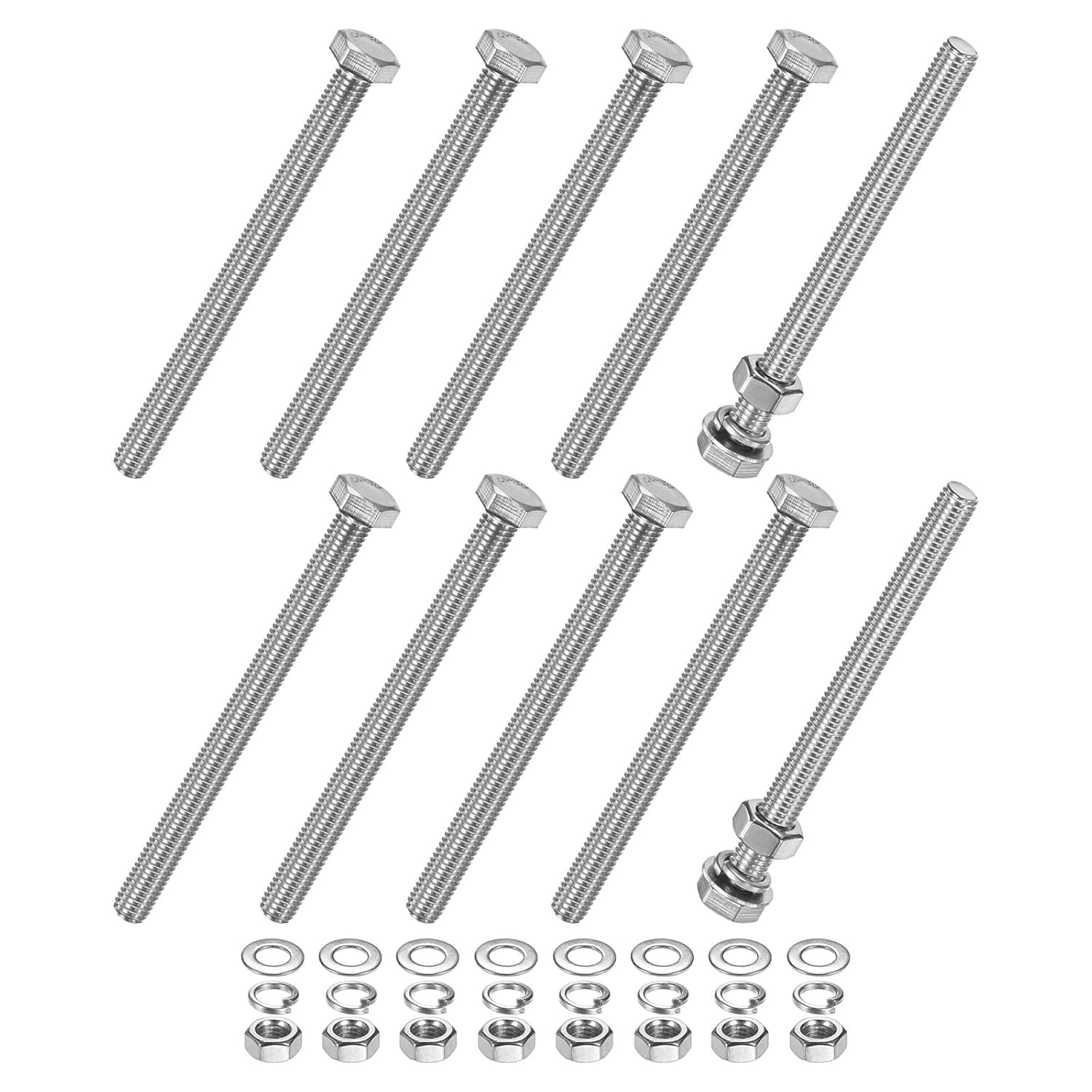Wellsay 10-Pack Hex Head Screw Bolt with Nuts Flat & Lock Washers ...