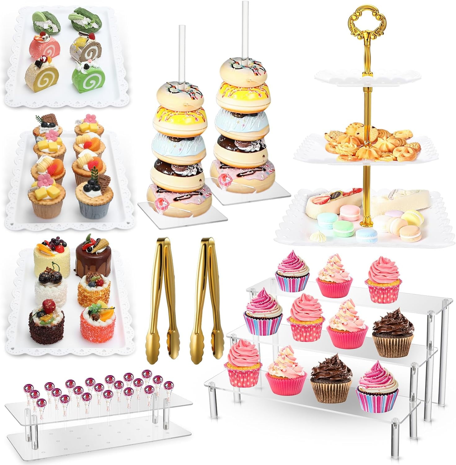 Wellsay 10 Pcs Dessert Table Display Set Including Cupcake Stand Holder ...