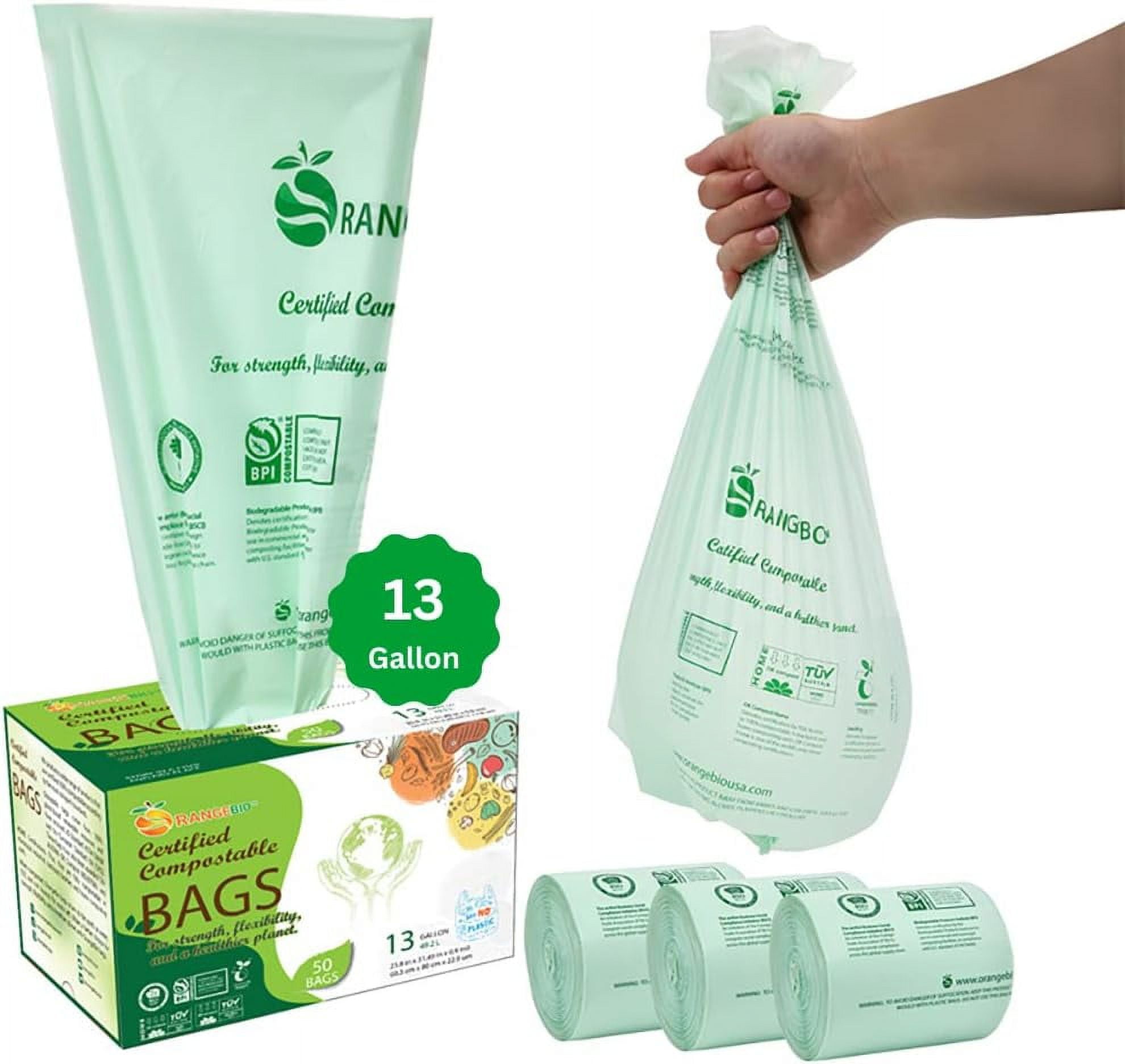 Wellsay 100% Home Compostable Trash Bags 13 Gallon Tall Kitchen, 50 ...