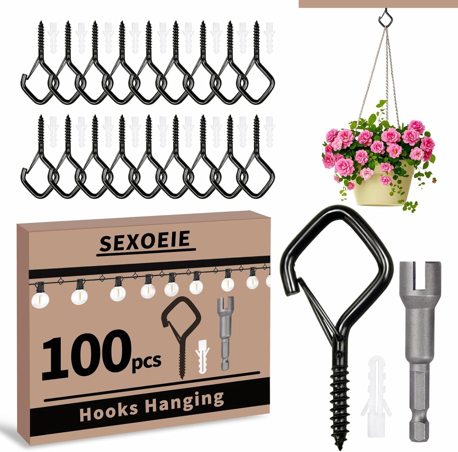 Wellsay 100 PCS Black Eye Screw Hooks for Hanging Heavy Duty with ...