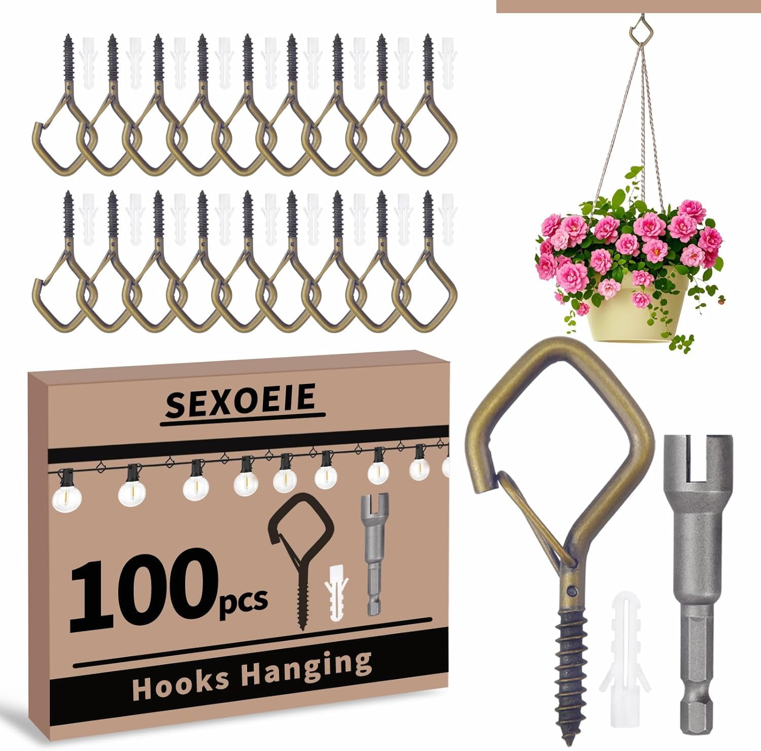 Wellsay 100 PCS Bronze Eye Screw Hooks for Hanging Heavy Duty with ...