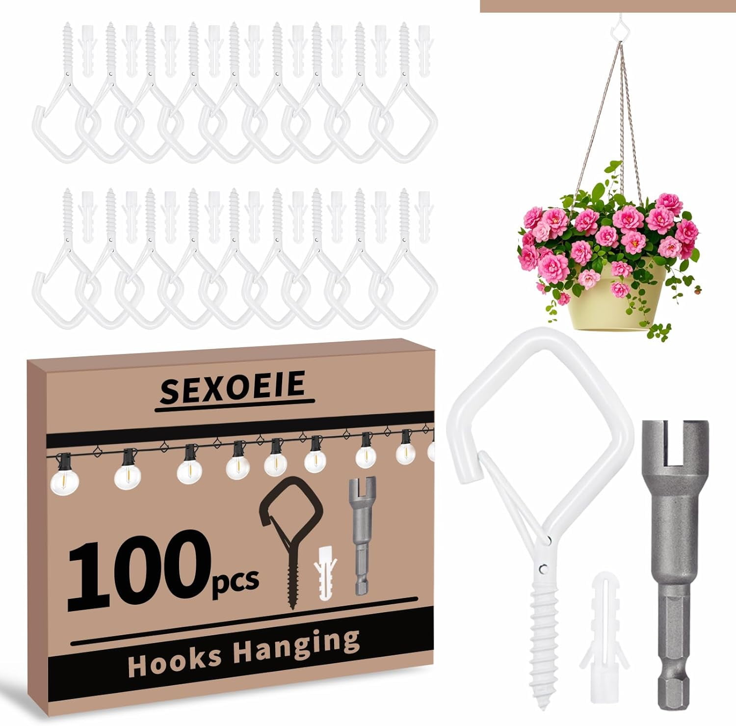 Wellsay 100 PCS White Eye Screw Hooks for Hanging Heavy Duty with ...