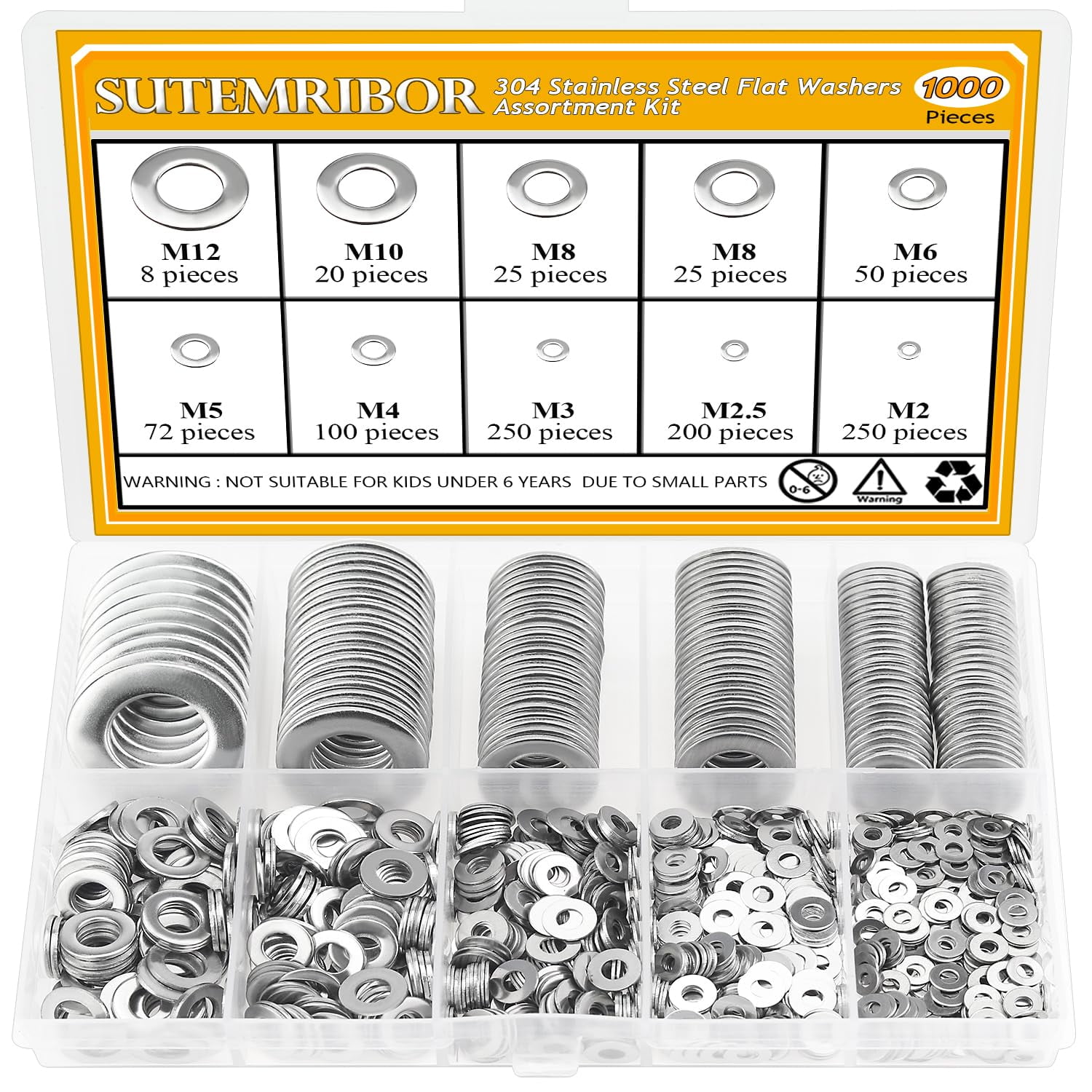 Wellsay 1000 Pieces 9 Sizes 304 Stainless Steel Flat Washers for Screws ...