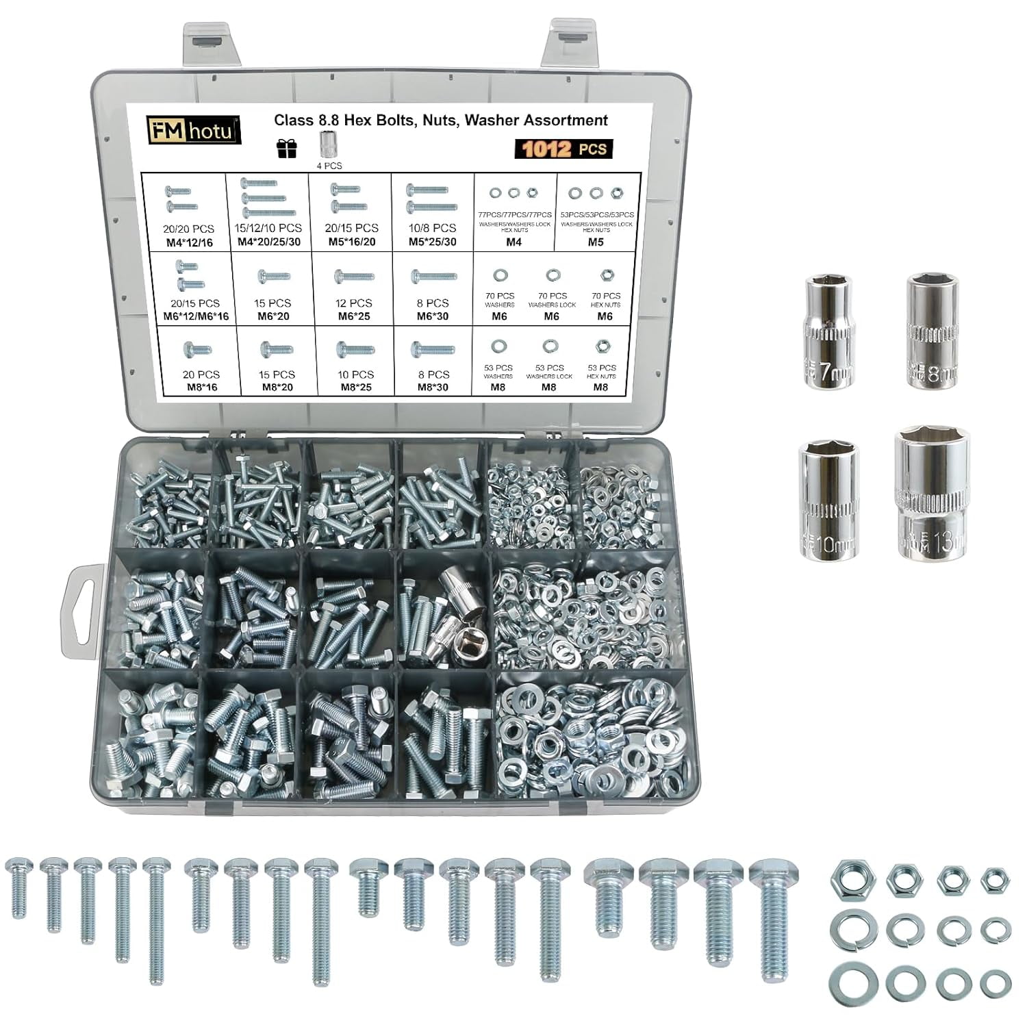 Wellsay 1012Pcs Grade 8.8 Metric Bolts Assortment, Hex Heavy Duty Bolts ...