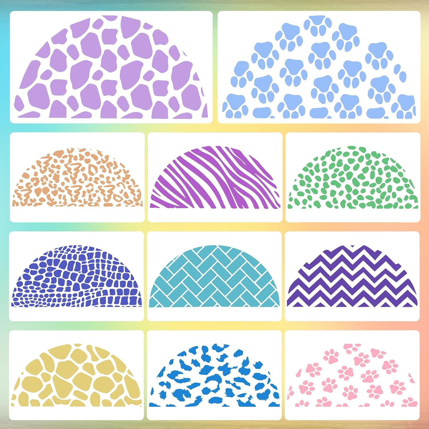 Wellsay 11 Pack Large Texture Stencils for Painting Reusable Animal Cow ...