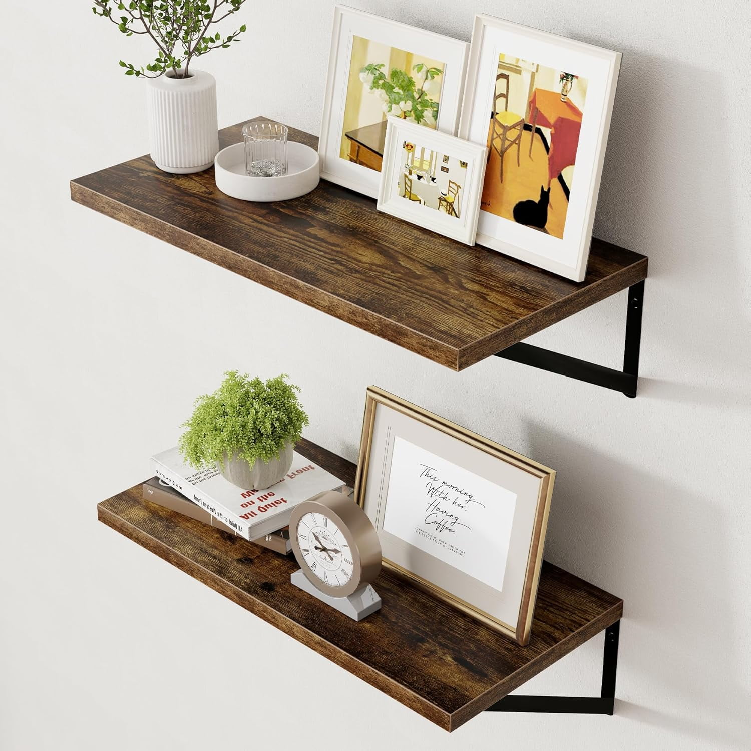 Wellsay 12 Inch Deep Floating Shelves for Wall | 24W x 12D Rustic Wood ...