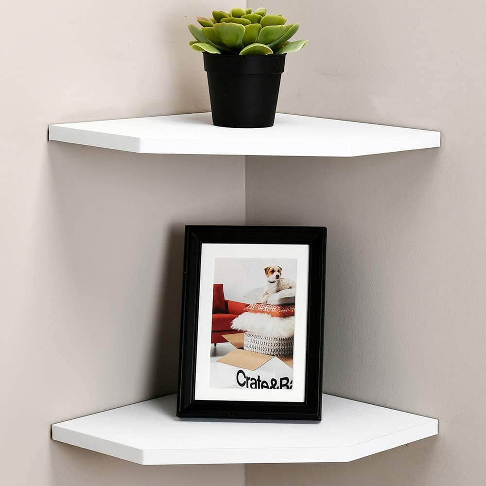 Wellsay 12-Inch Floating Corner Shelves Set of 2, Wall Mounted Storage ...