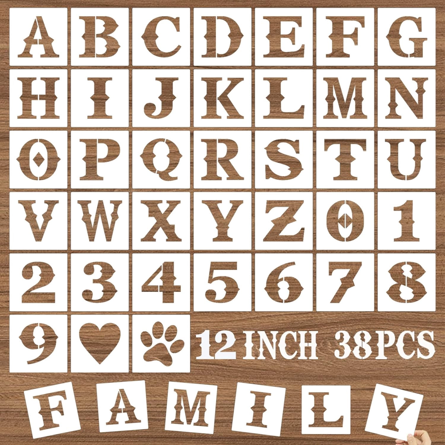 Wellsay 12 Inch Letter Stencils and Numbers, 38 Pcs Alphabet DIY Craft ...