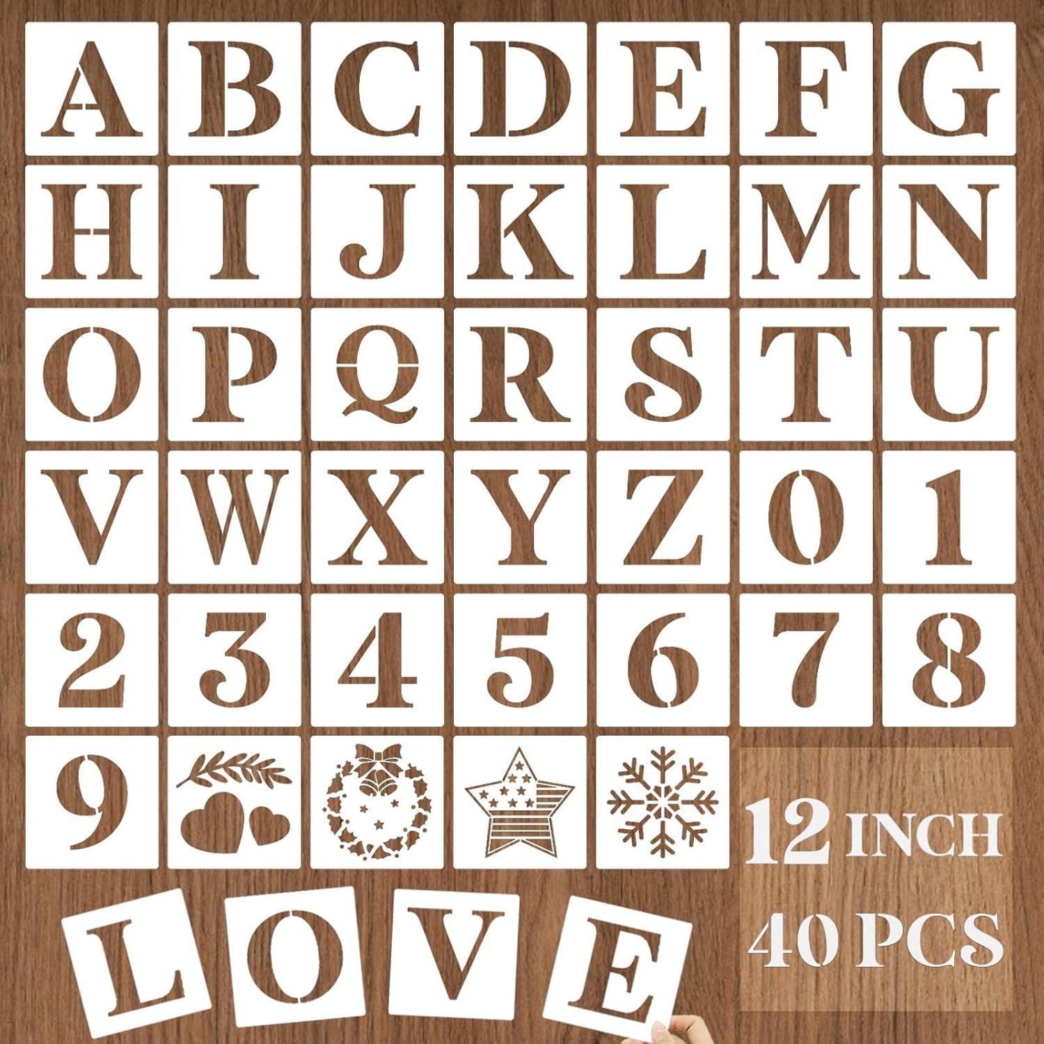 Wellsay 12 Inch Letter Stencils and Numbers, 40 Pcs Alphabet Drawing ...