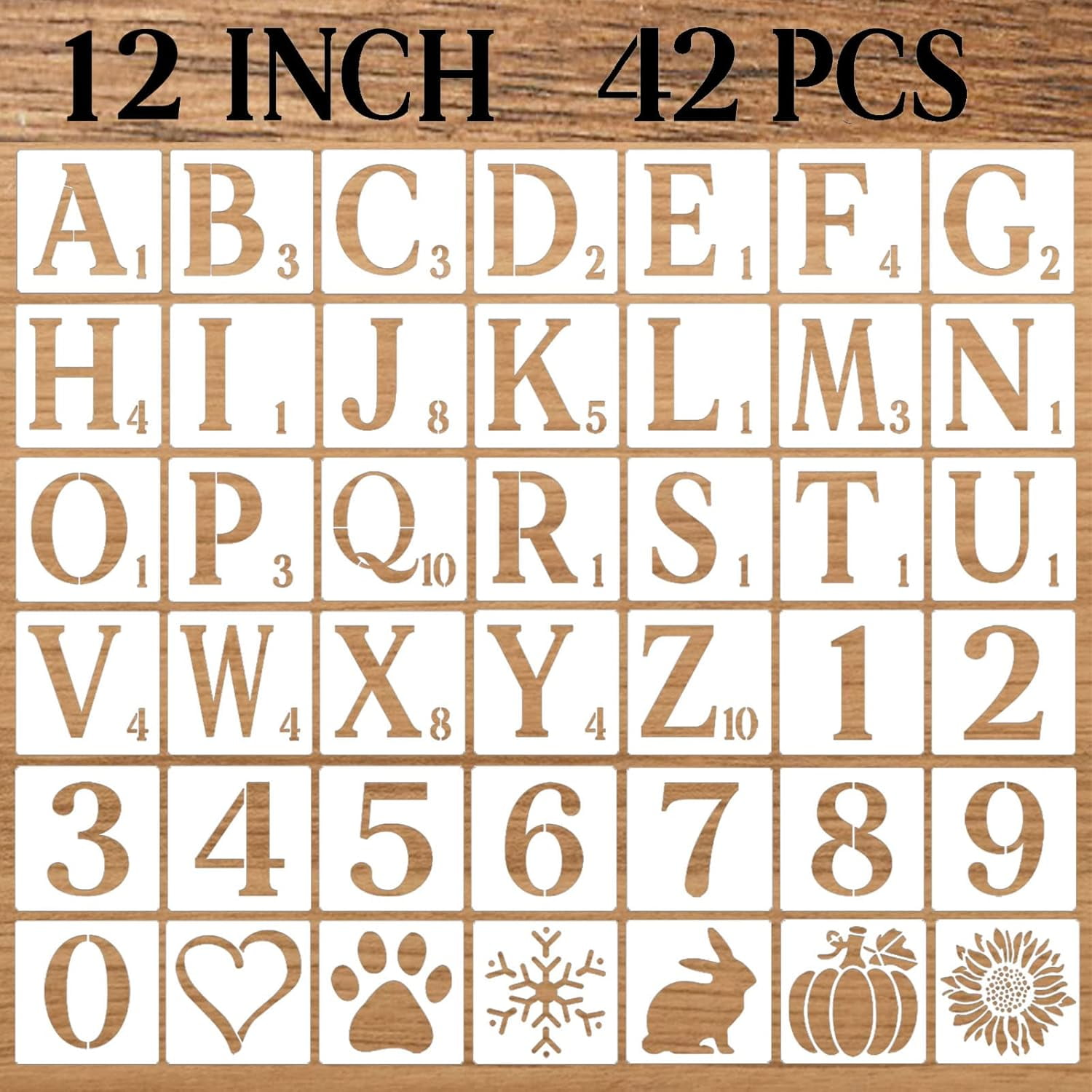 Wellsay 12 Inch Letter Stencils Numbers Craft Stencils, 42 Pcs Reusable ...