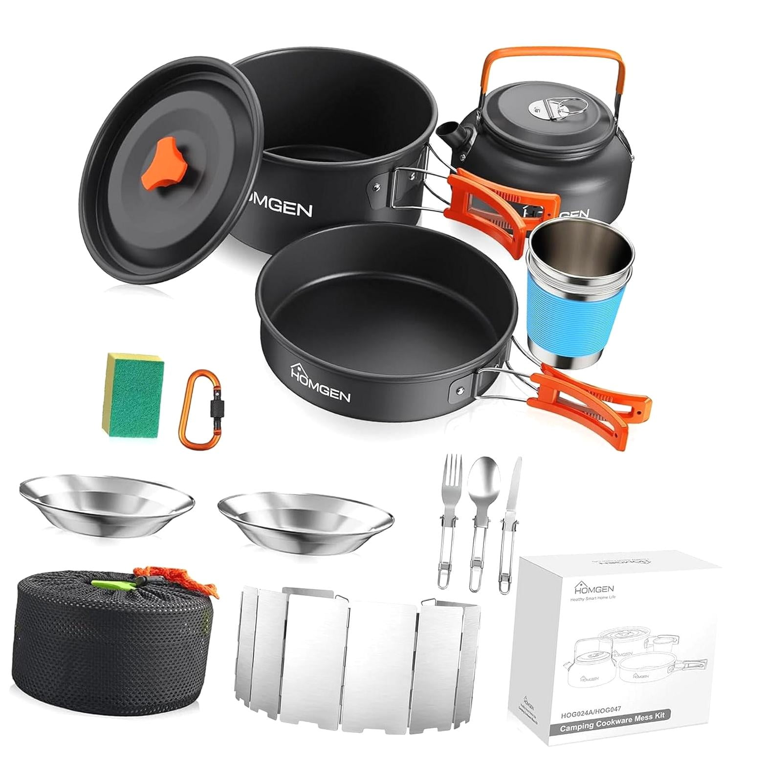 Wellsay 12-Item Camp Cooking Collection with Stove Wind Protector & 2 ...