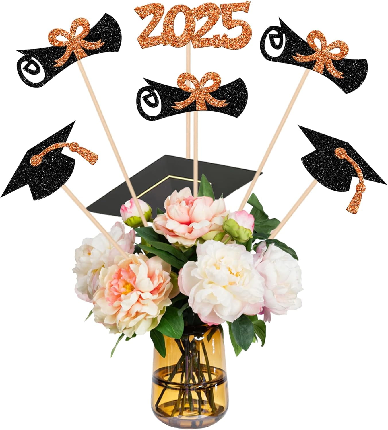 Wellsay 12 PCS Double Sided Glitter 2025 Graduation Party Centerpiece ...
