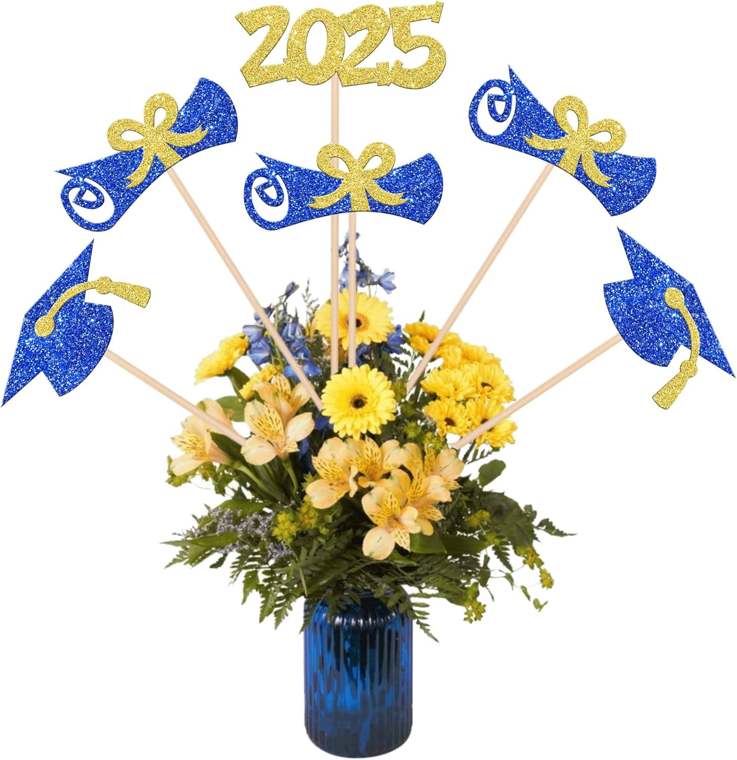 Wellsay 12 PCS Double Sided Glitter 2025 Graduation Party Centerpiece ...