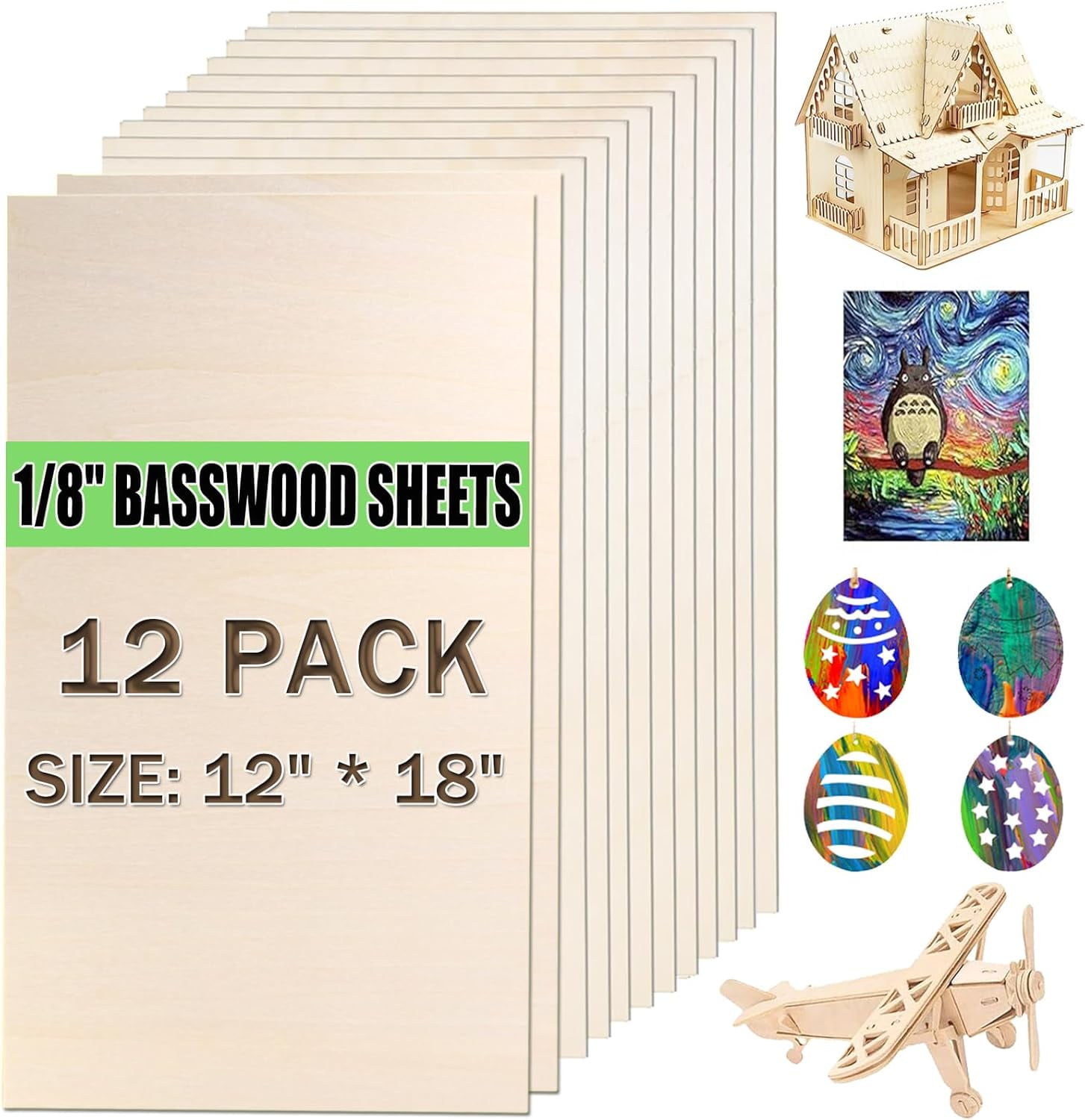 Wellsay 12 Pack Basswood Sheets 12"x18"x1/8" for Crafts - m Unnished ...