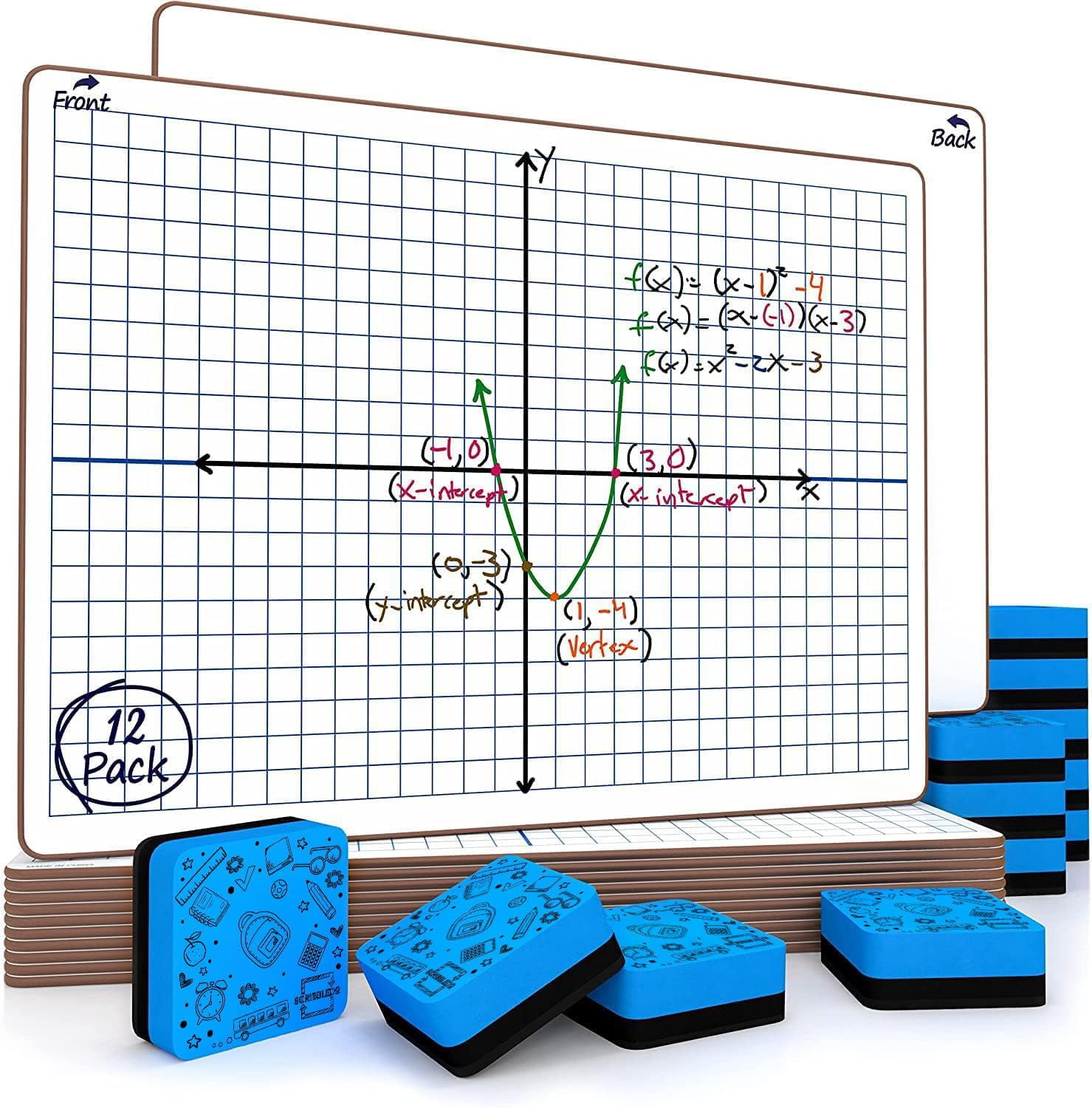 Wellsay 12 Pack Dry Erase XY Axis Graph Lap Boards 9” X 12” for Student ...