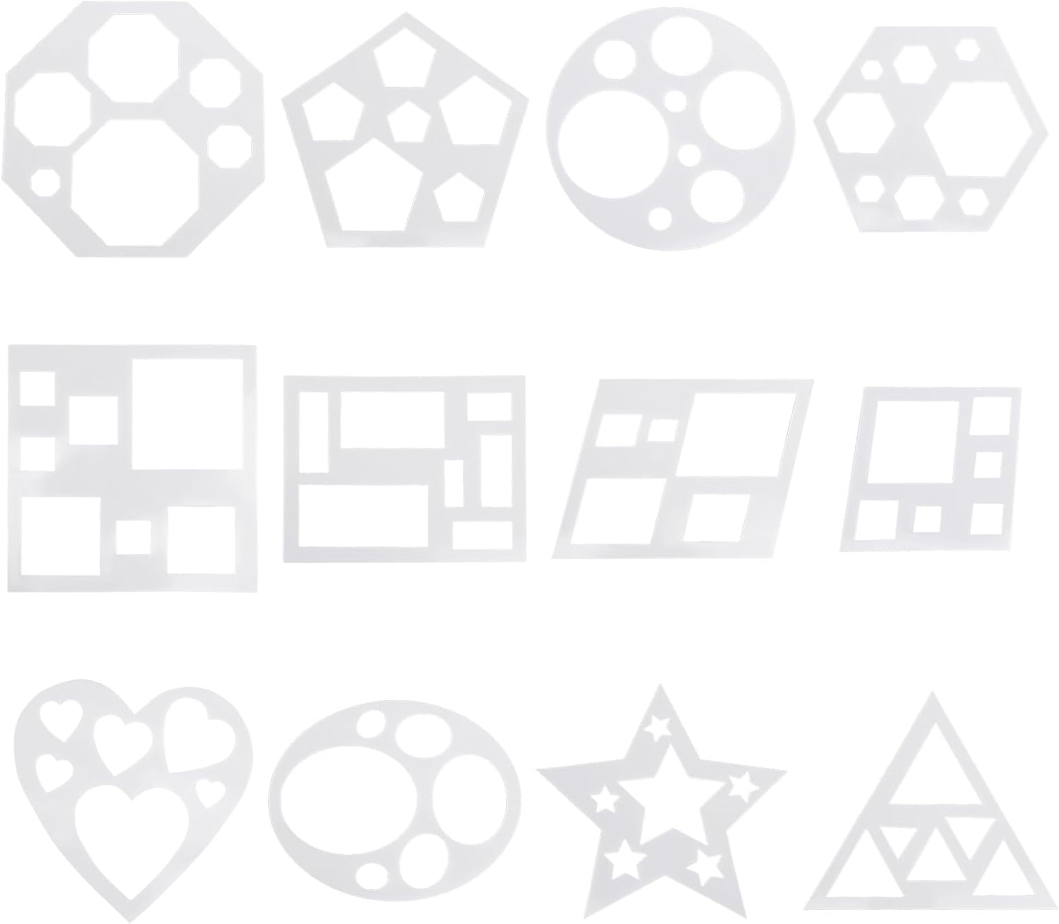 Wellsay 12 Pcs Drawing Stencil Geometric Stencils Circle Square Heart ...