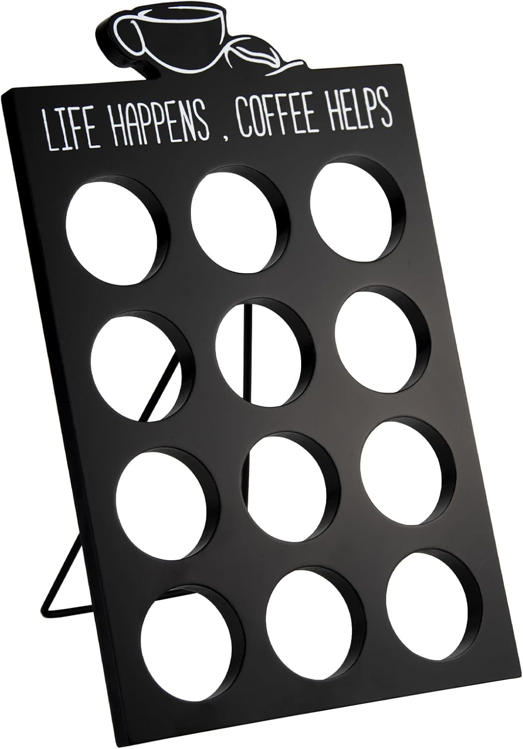 Wellsay 12 Pods K Cup Holder Organizer, Black Compact Wood Coffee Pod ...