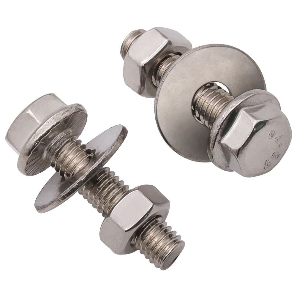 Wellsay （12 Sets M6-1.0 x 20mm Flanged Hex Bolts with Hex Nut DIN934 and Extra Large Flat Washer ...