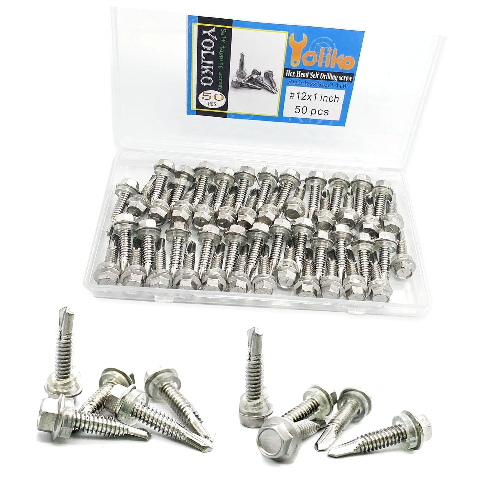 Wellsay #12x1" Hex Washer Self- Screws, 410 Steel, Self-Tapping Sheet ...