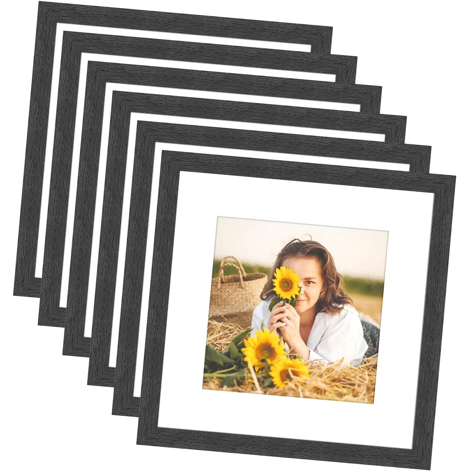Wellsay 12x12 Picture Frame Wood Set of 6, Displays Square Pictures 8x8 ...