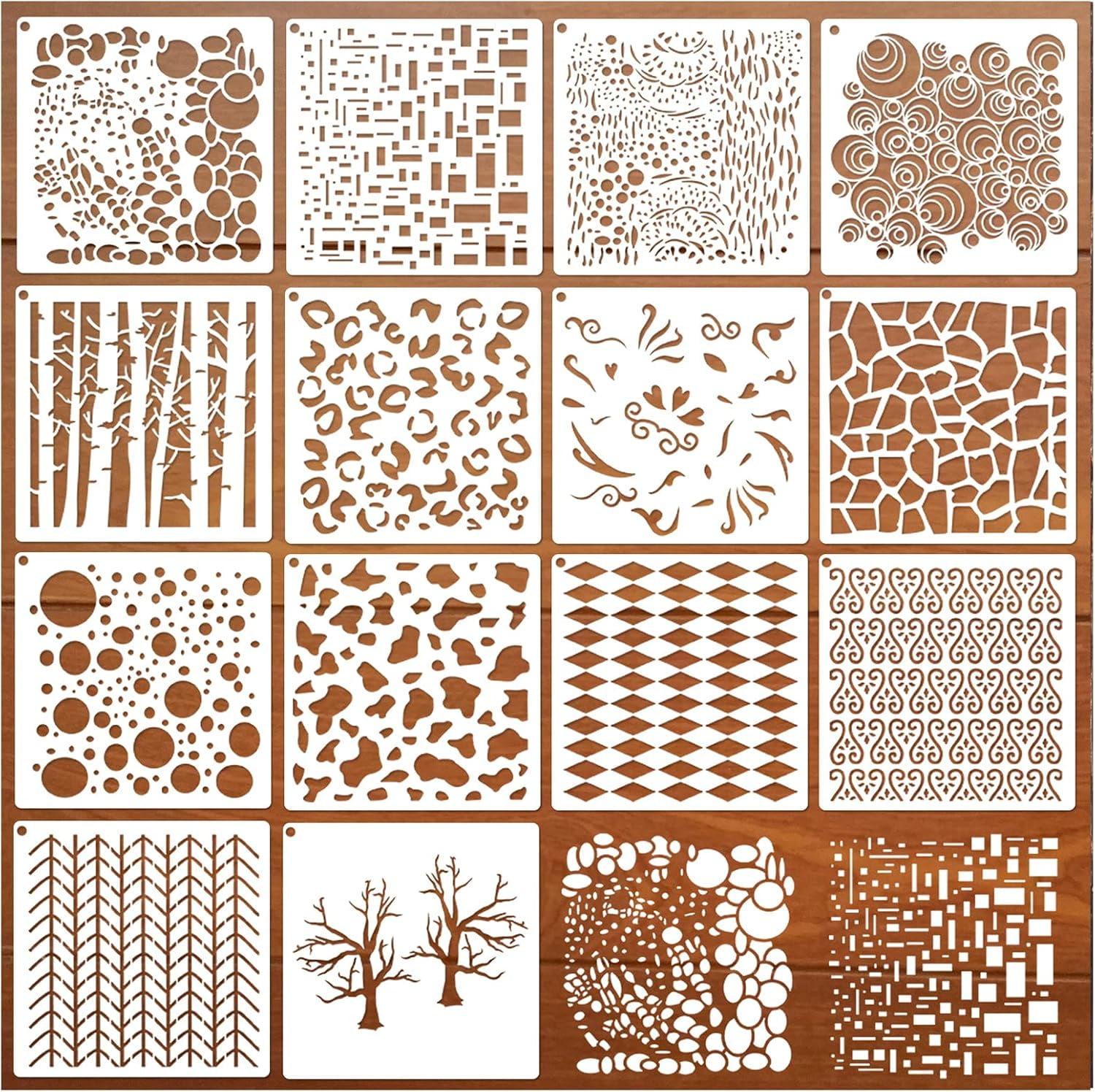 Wellsay 14 Pcs Layering Mixed Media Stencils Leopard Diamond Spirals ...