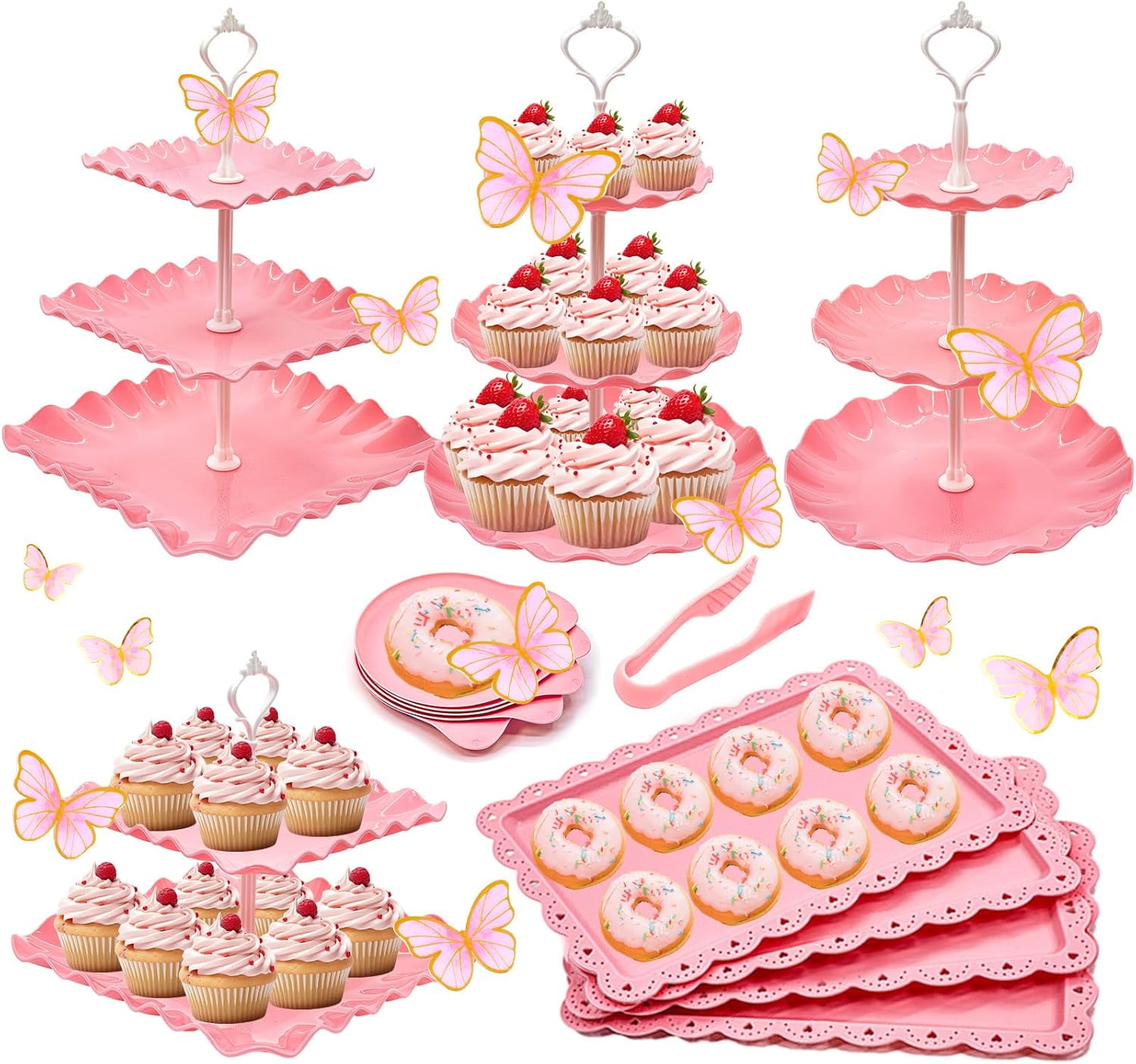 Wellsay 15 PCS Dessert Table Display Set Pink Cupcake Stand,3 Tiered ...