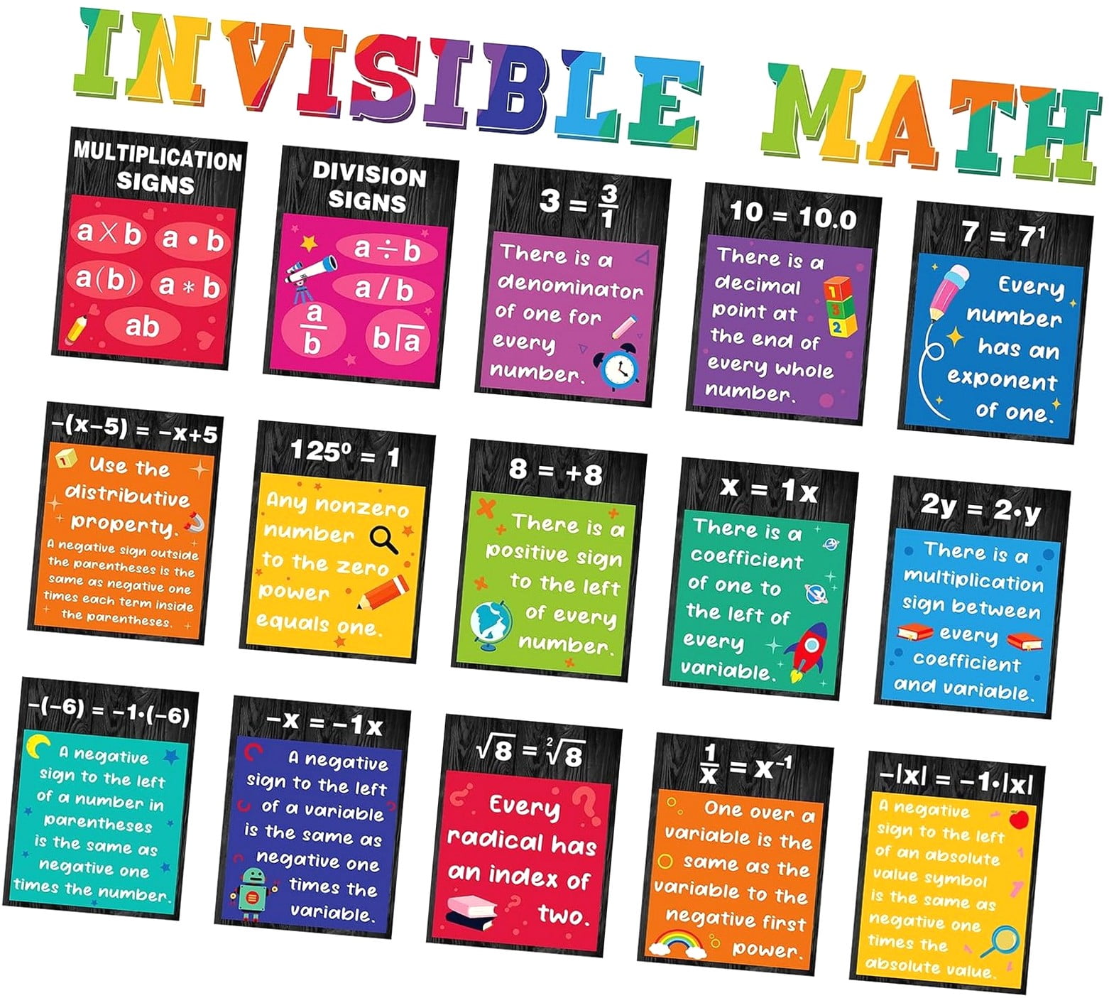 Wellsay 15 Pieces Math Poster Math Bulletin Mathematics Classroom ...