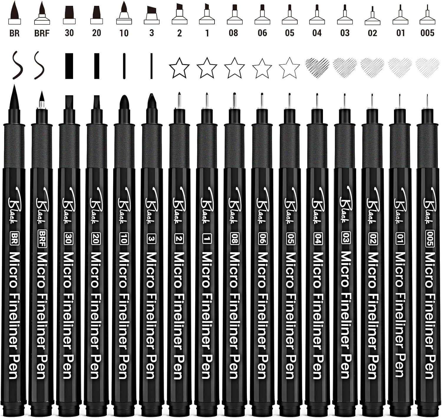 Wellsay 16 Black Micro Drawing neliner Art Pens for Zentangle, Sketng ...