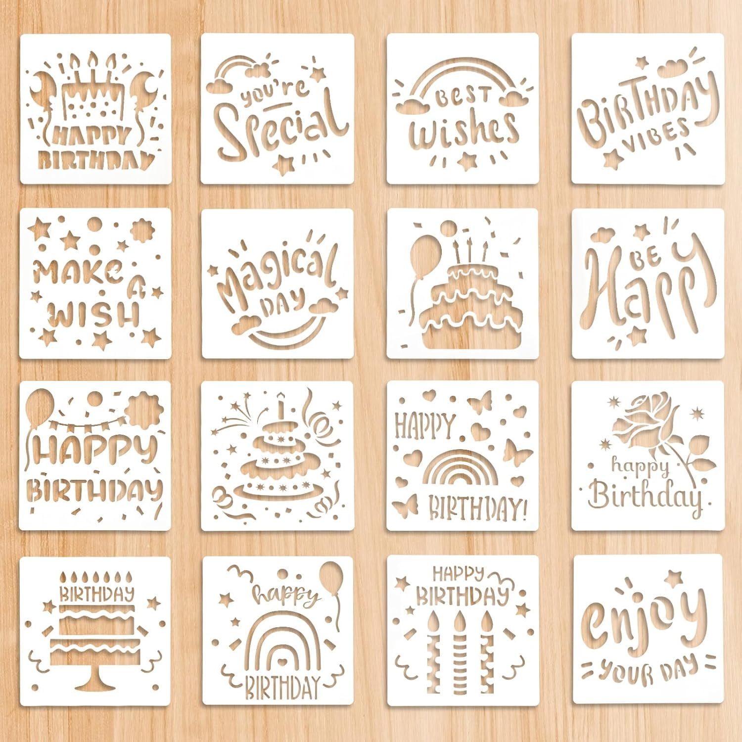 Wellsay 16 Pieces Happy Birthday Stencil for Ca, 5.9x5.9 inch Happy ...