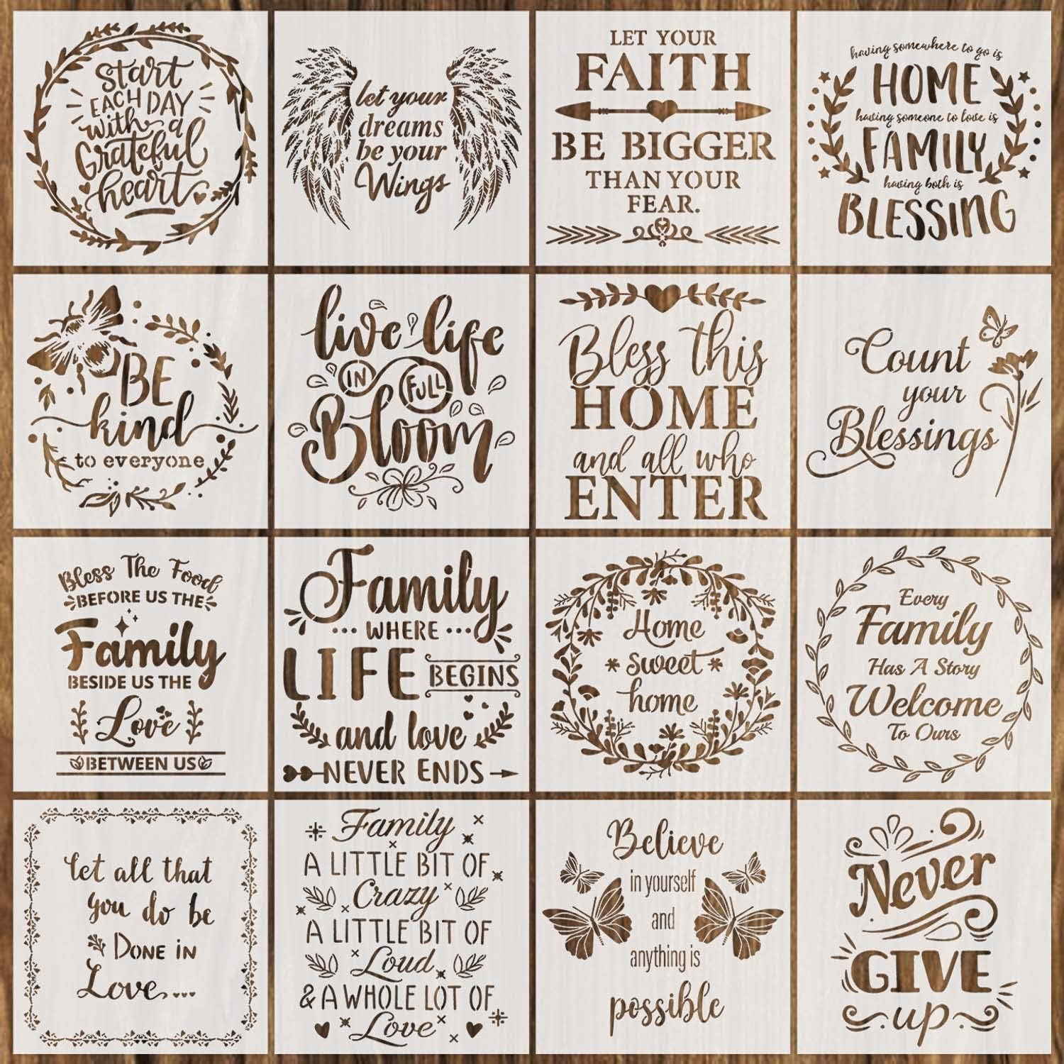 Wellsay 16 Pieces Inspirational Word Stencils Kit Large Motivational ...