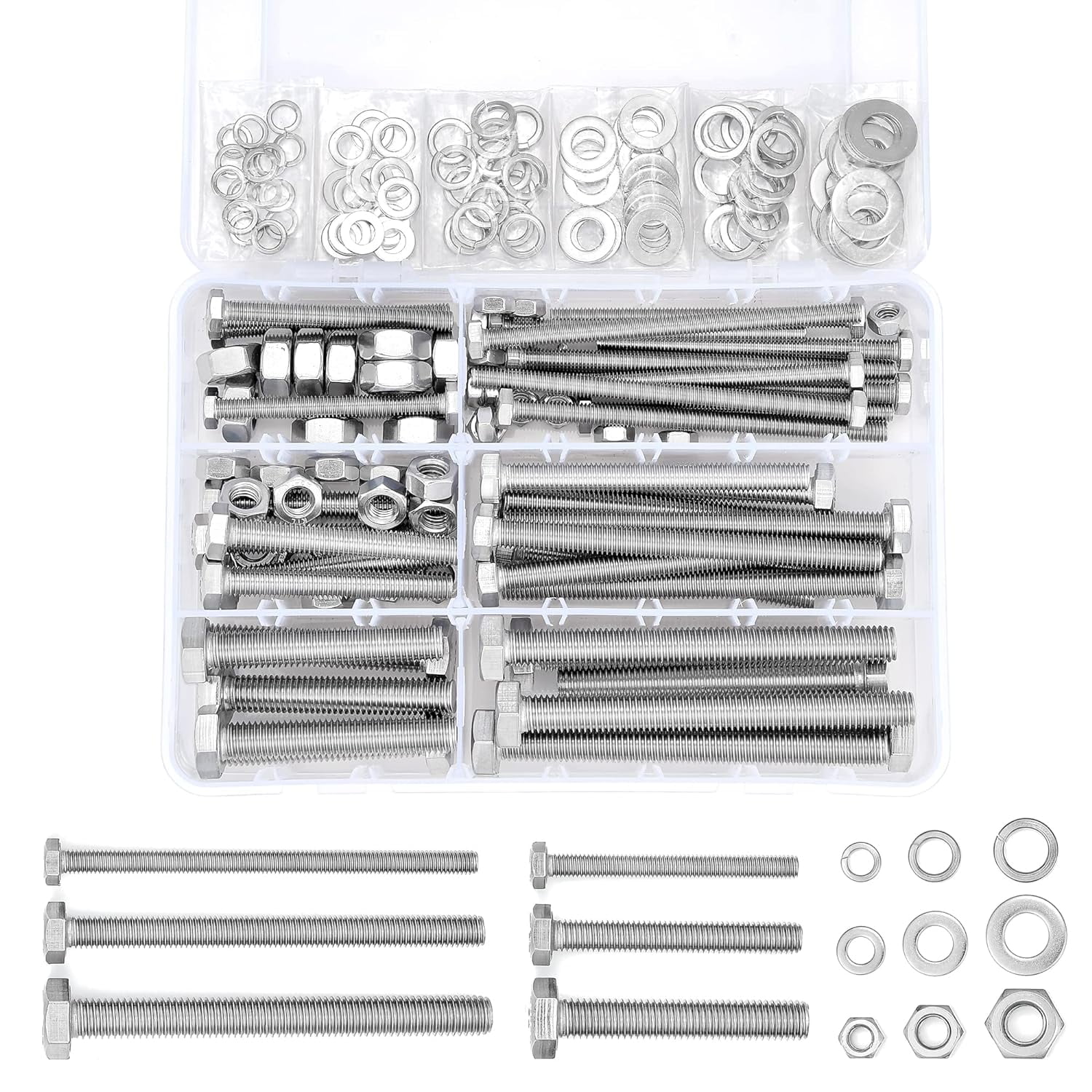 Wellsay 164 Pcs Hex Head Nuts and Bolts Assortment Kit - M6/M8/M10 ...