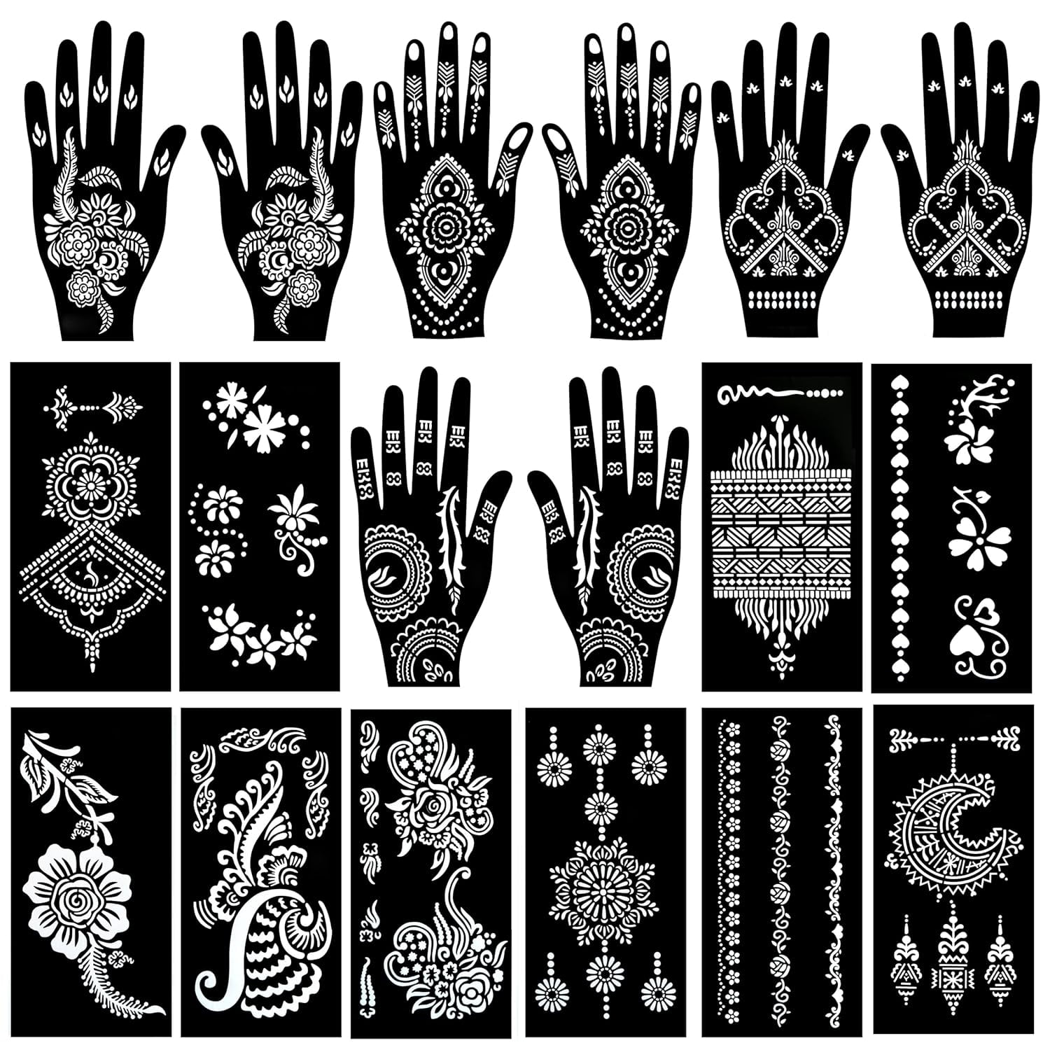 Wellsay 18 Sheets Henna Tattoo Stencils Kits, 10-Sheet Henna Stencils ...