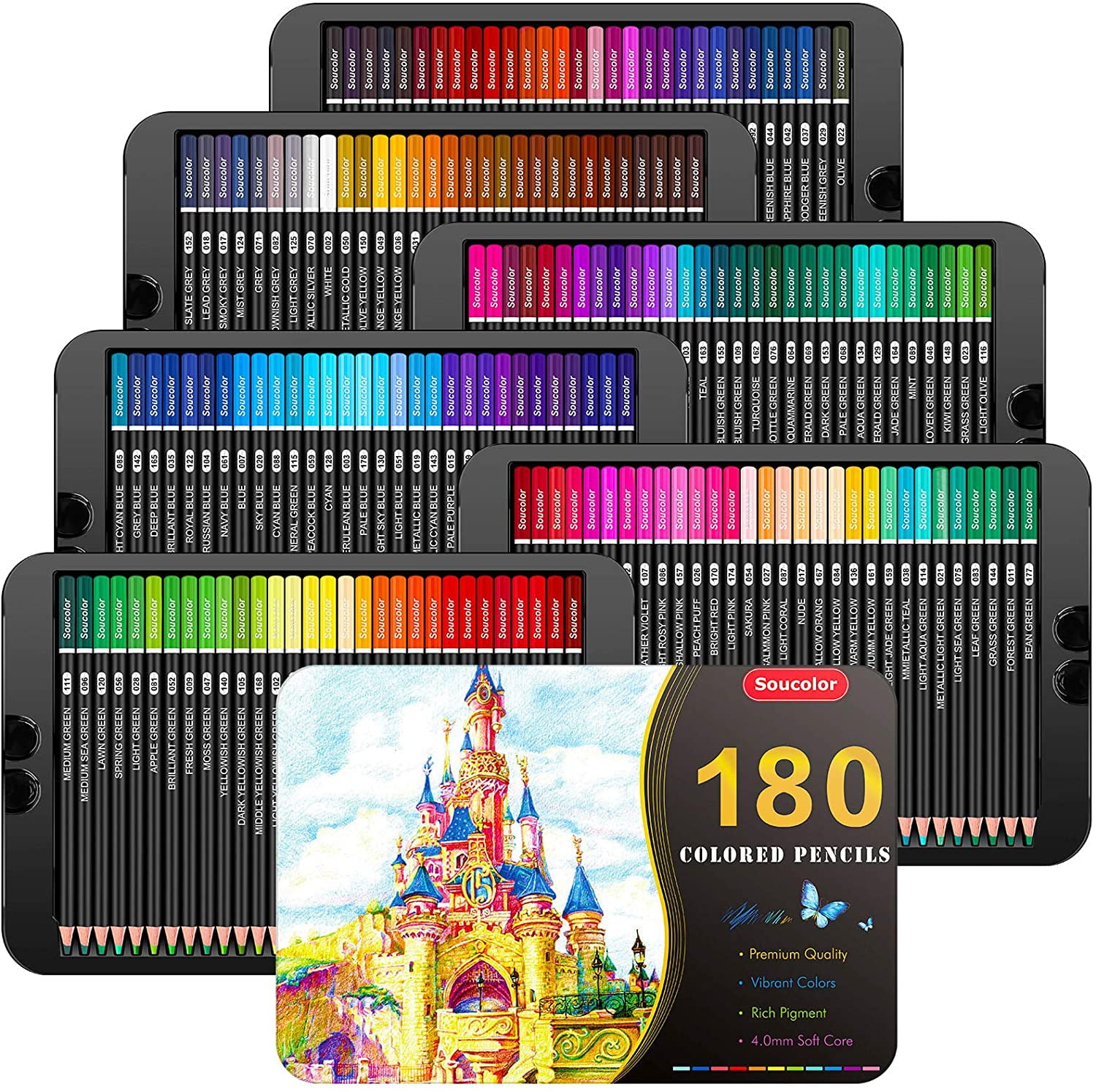 Wellsay 180-Color Artist Colored Pencils Set for Adult Coloring Books ...