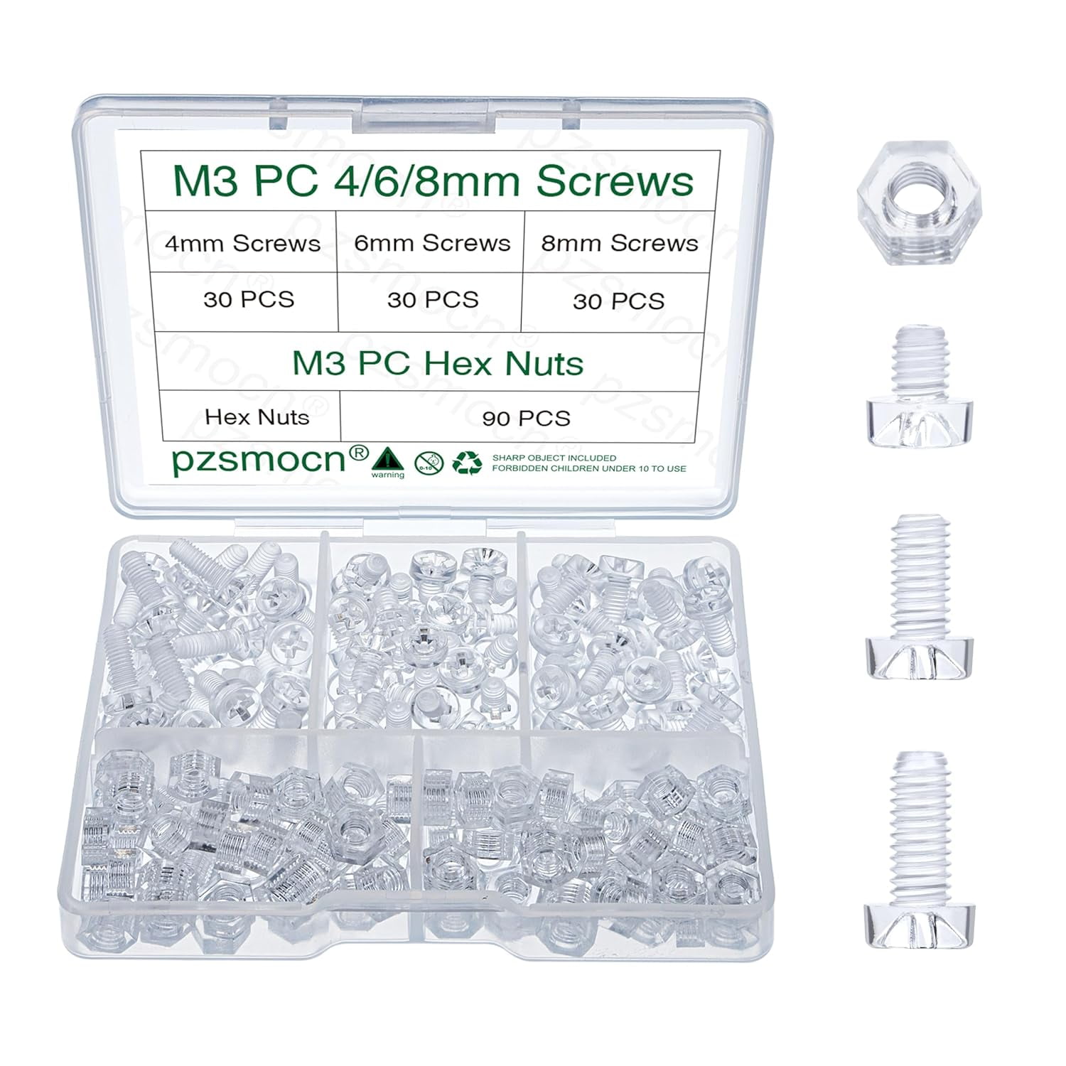 Wellsay 180 Pieces M3*4/6/8mm PC Transparent Plastic Cross-recessed Round Head Screws and ...