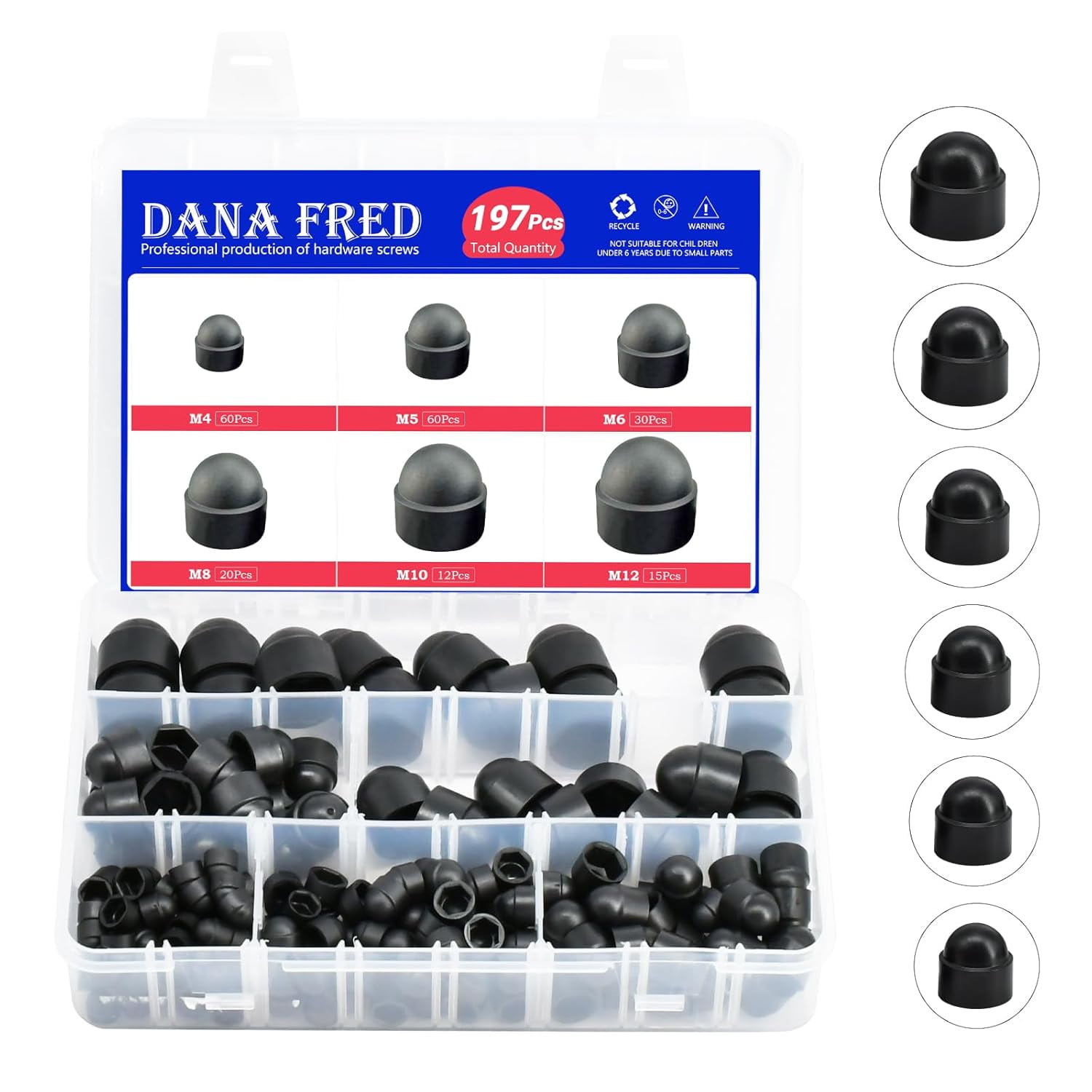 Wellsay 197-Piece Black Bolt Nut tective Cap Kit - M4 to M12 Sizes ...