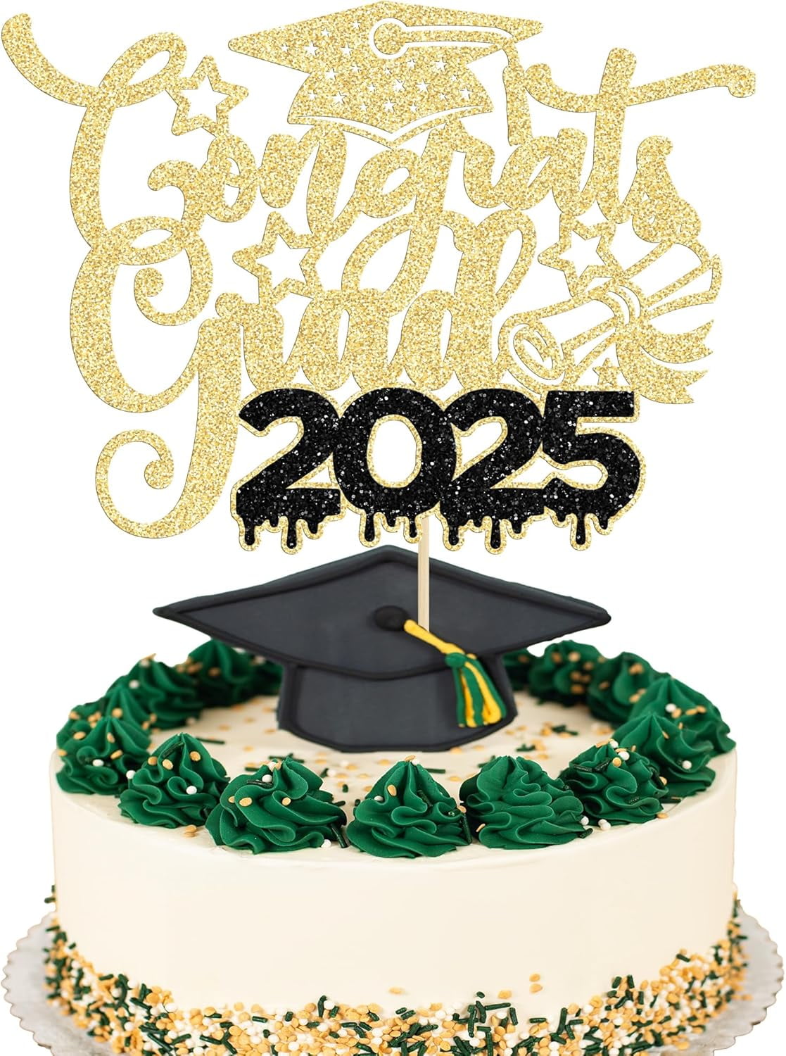 Wellsay 1Pc Congrats Grad 2025 Cake Tor Glitter Diploma Graduation Cap ...