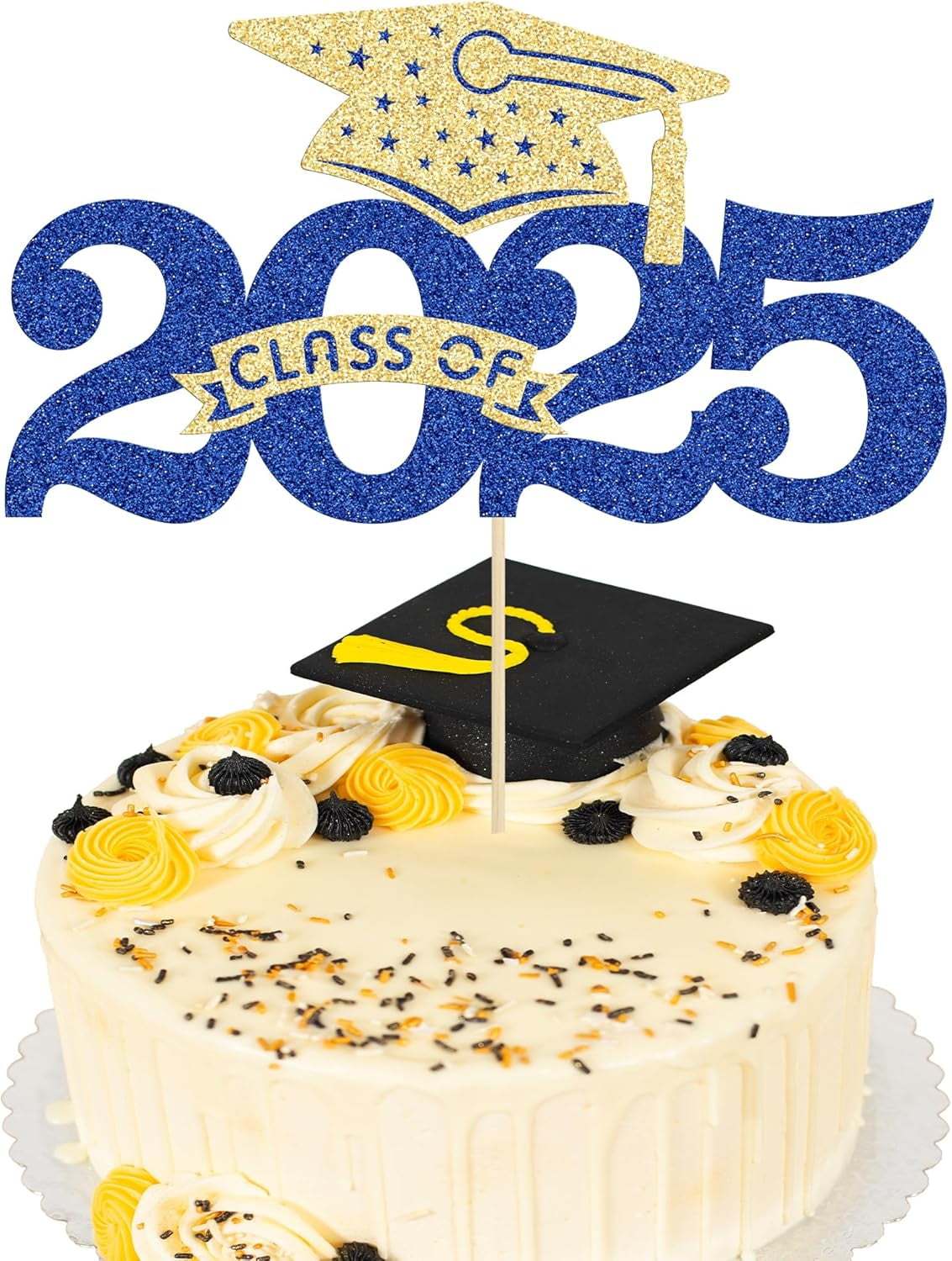 Wellsay 1Pcs 2025 Graduation Cake Tor Glitter Graduation Cap Cake Pick ...